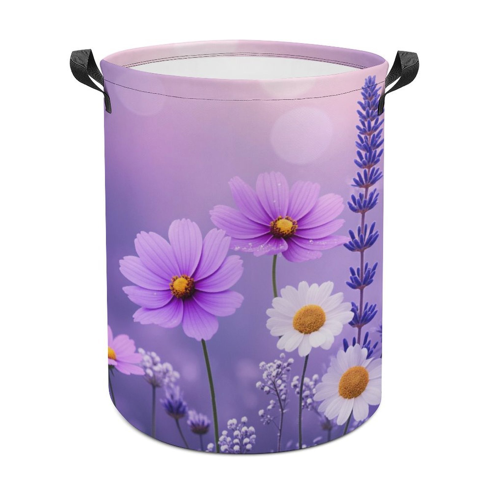 Vibrant Purple Floral GardenLaundry Basket Collapsible Clothing Hamper ...
