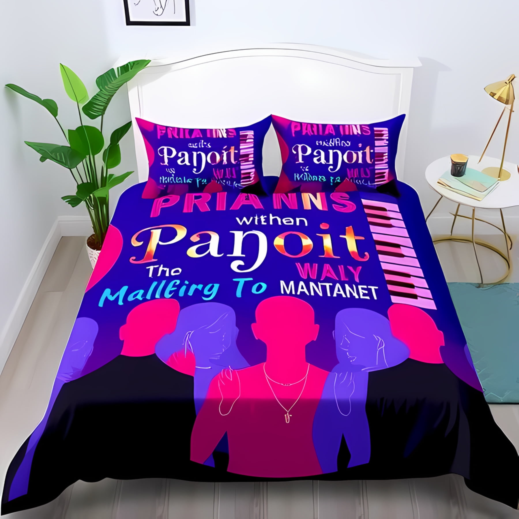 Vibrant Purple & Pink 3-Piece Duvet Cover Set with Bold Graphic Design ...