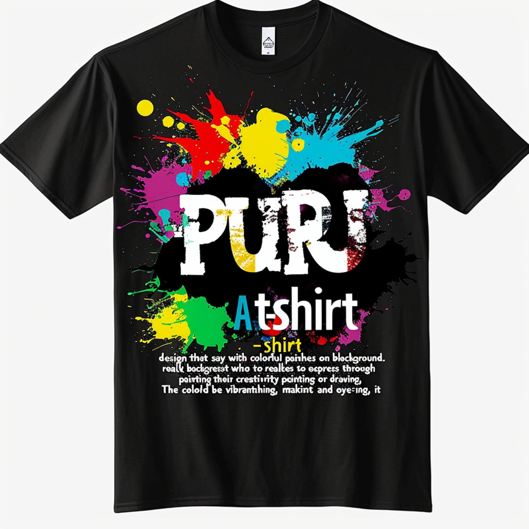 Vibrant 'Puru Your ART Out' Black TShirt for Creative Artists Colorful Paint Splashes ...