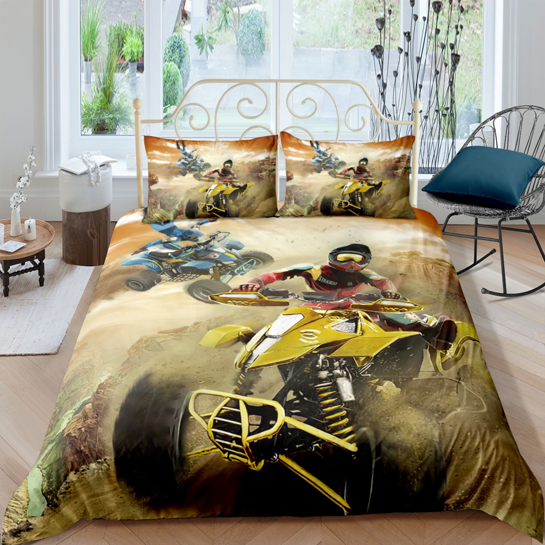 Vibrant Quad Bike Bedding Set Race Design Golden & Blue Quads Earthy Colors Perfect for ...