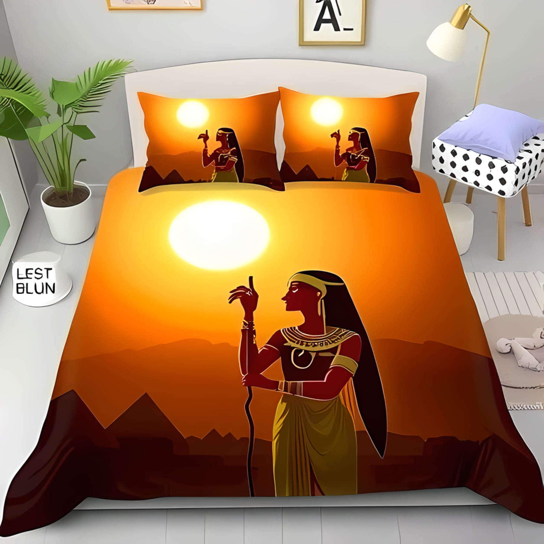 Vibrant Queen Bedding Set with Sunset Over Pyramids - Walmart.com
