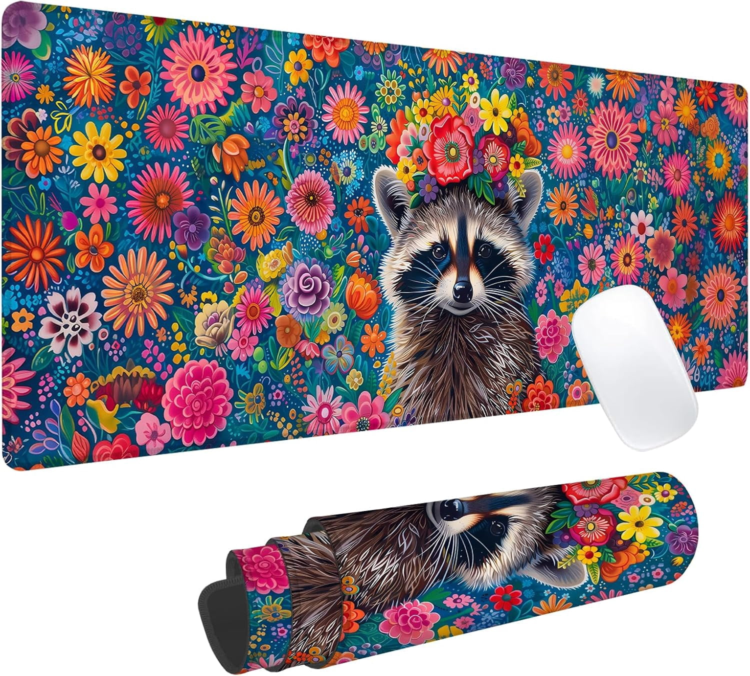 Vibrant Raccoon Gaming Mouse Pad, Office Desk Mat, Anti-Slip Rubber ...