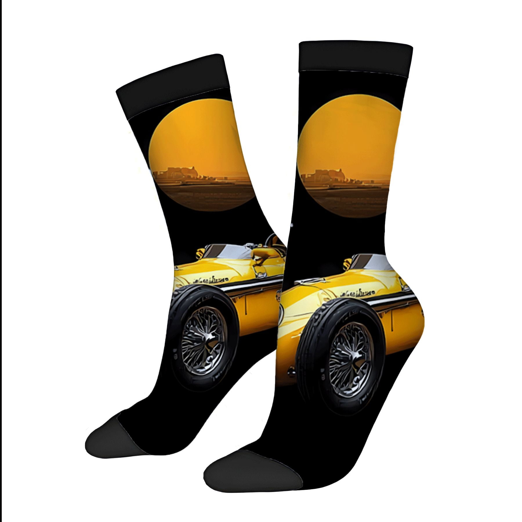 Vibrant Race Car Socks 2 Pairs of Unisex Trendy Socks with Bold Yellow ...