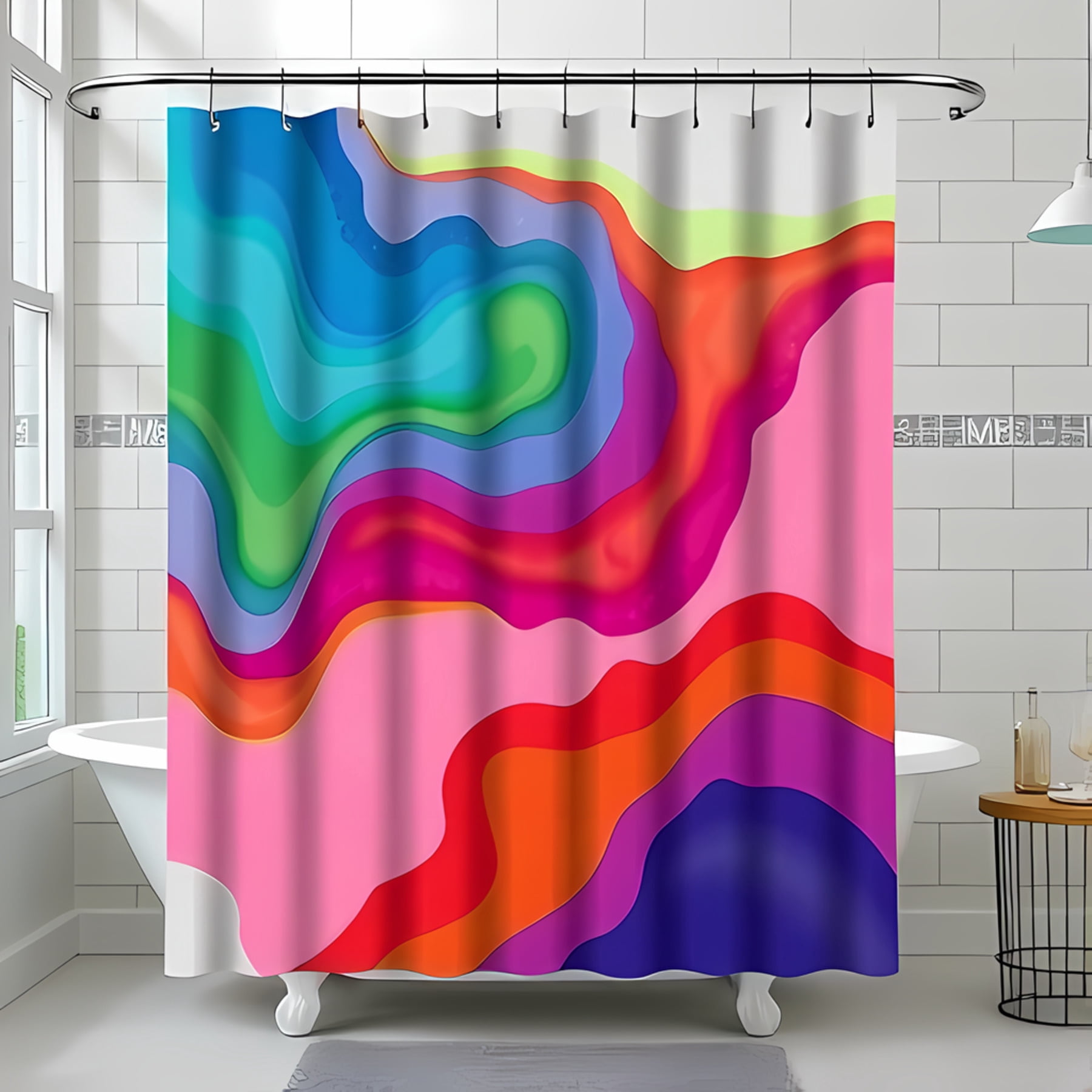 Vibrant Rainbow Abstract Shower Curtain - Fluid Layered Design with ...