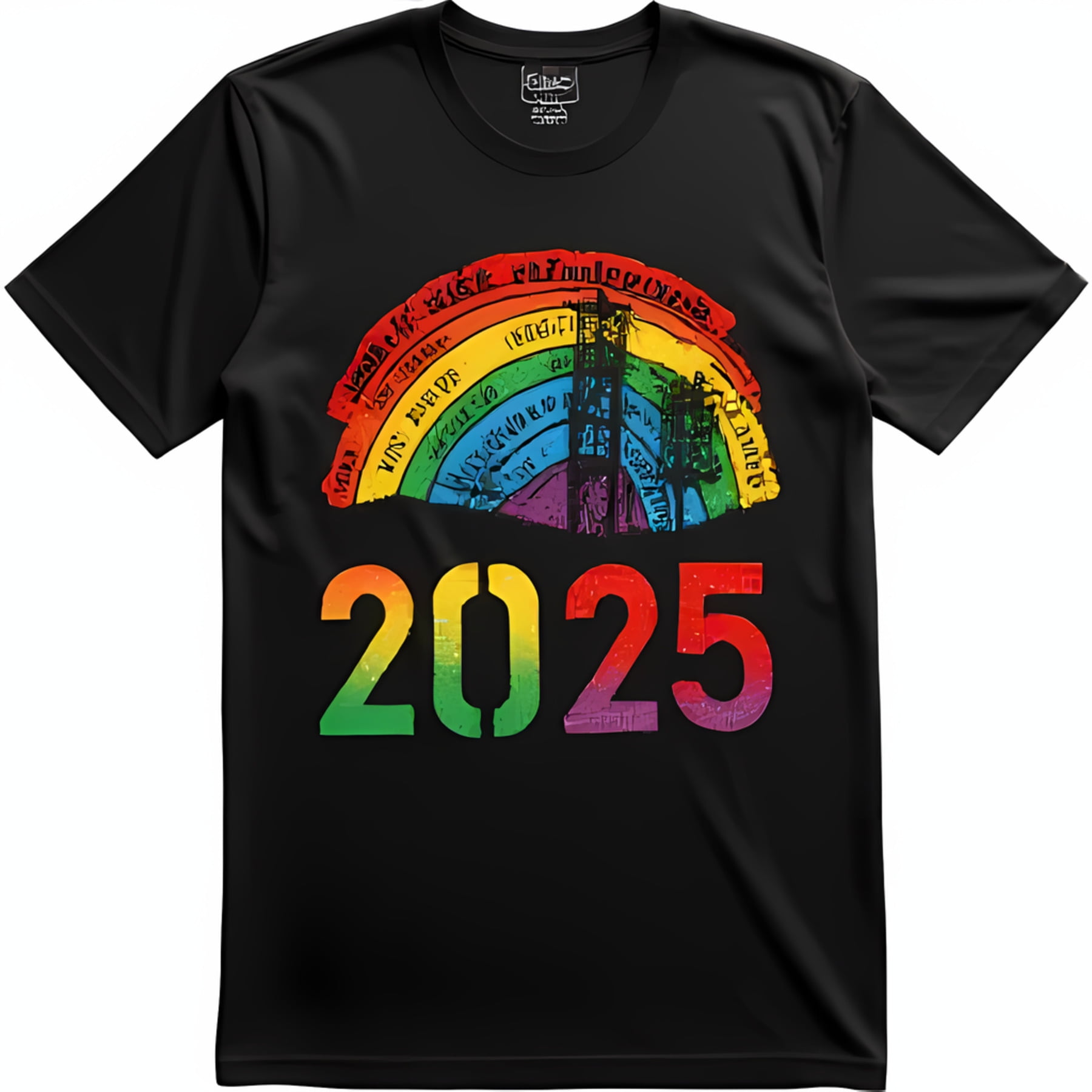 Vibrant Rainbow Arch Graphic Black T-Shirt with 2025 Design Bold ...