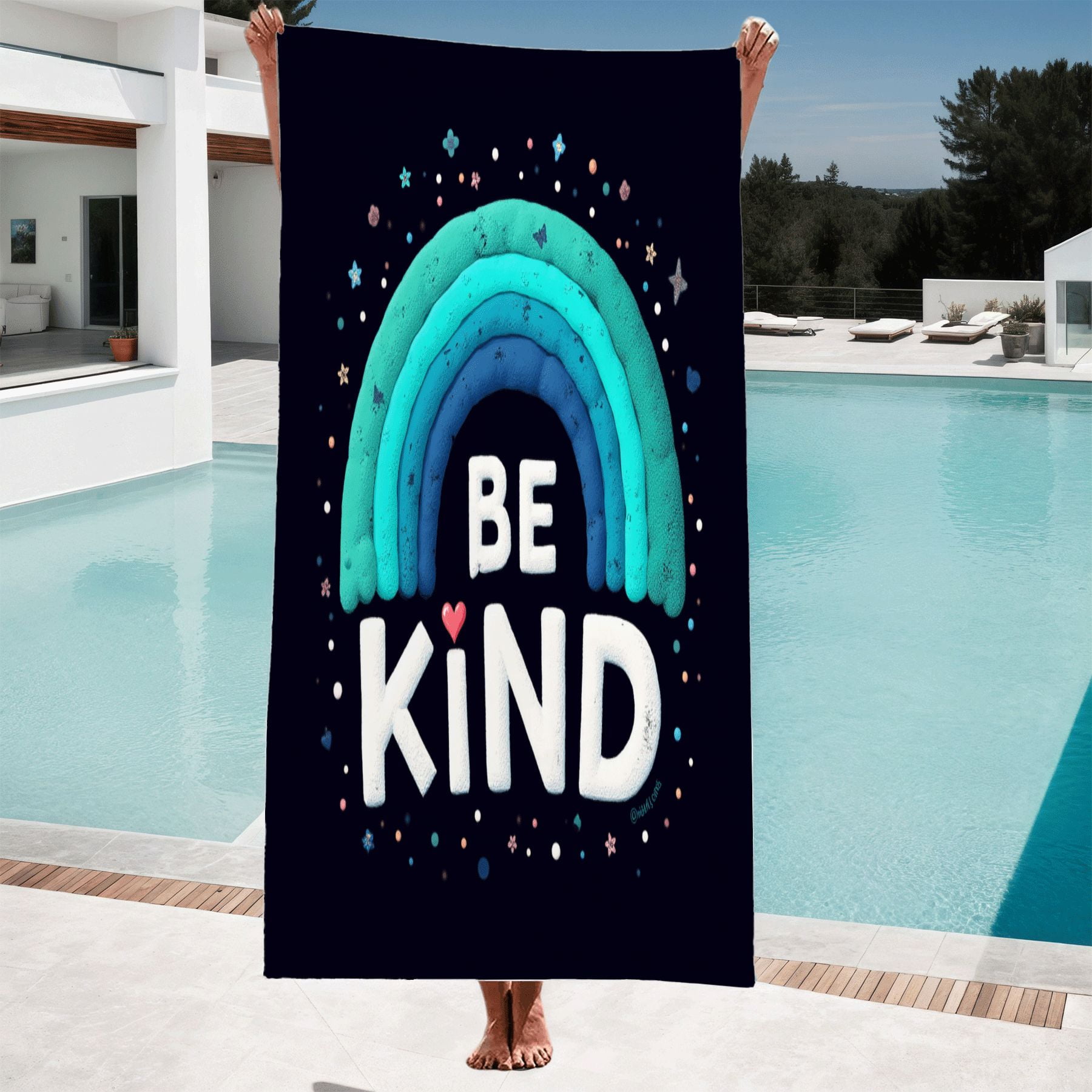 Vibrant Rainbow Beach Towel - Multi - Layered Design with Cheerful ' BE ...