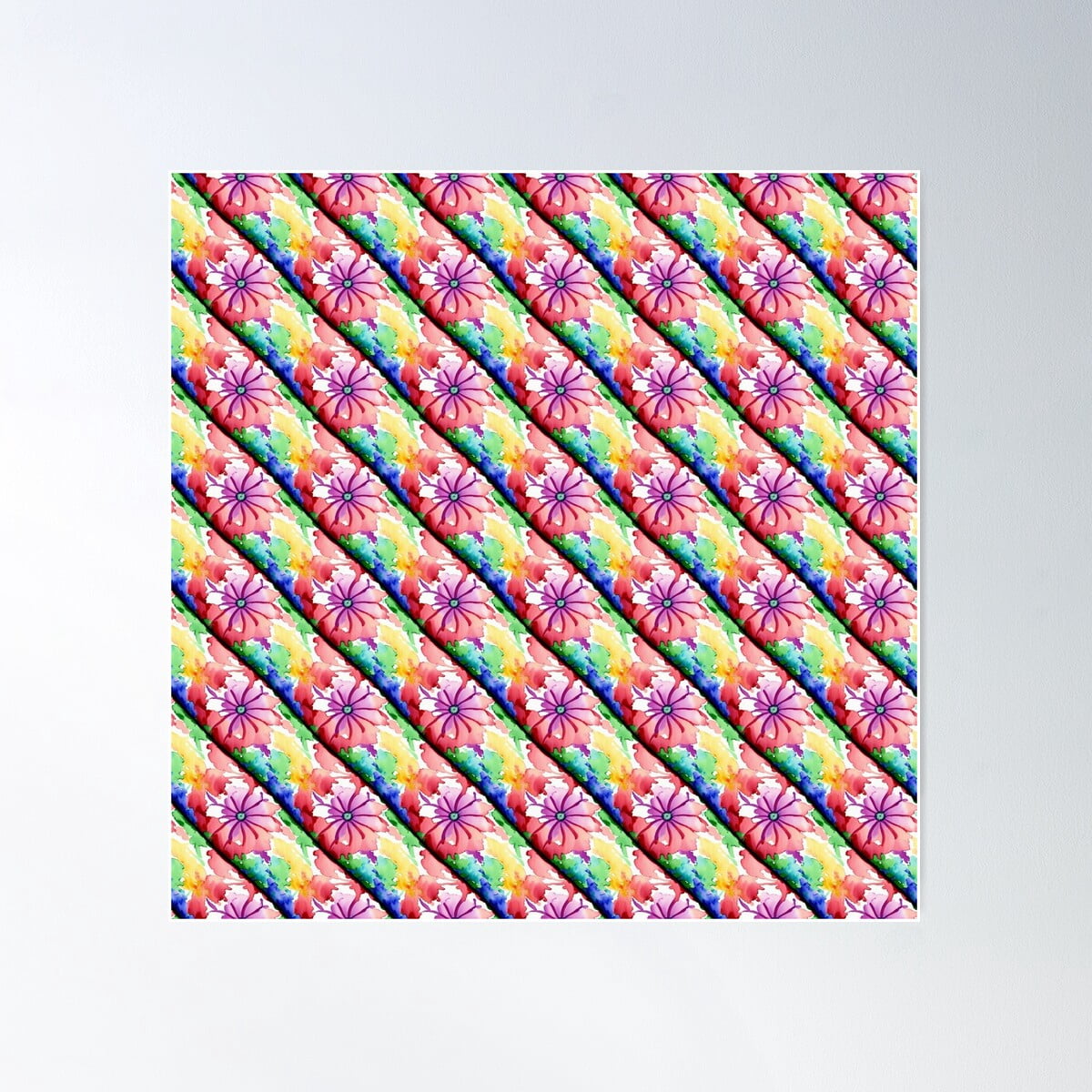Vibrant Rainbow Color Wildflower Watercolor Striped Diagonal Pattern ...