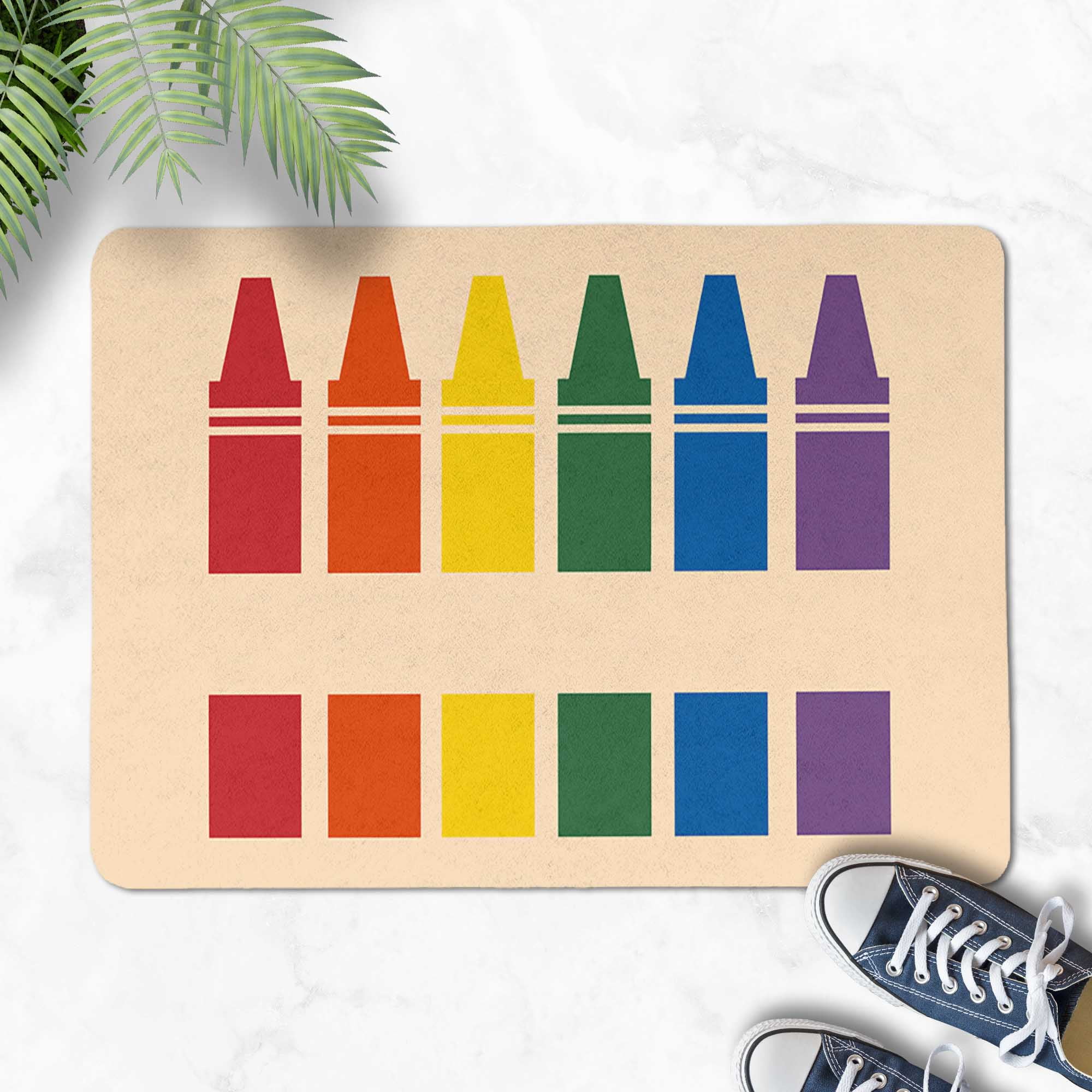 Vibrant Rainbow Crayon Welcome Mat, Artistic Entry Rug for Kind, Bold ...