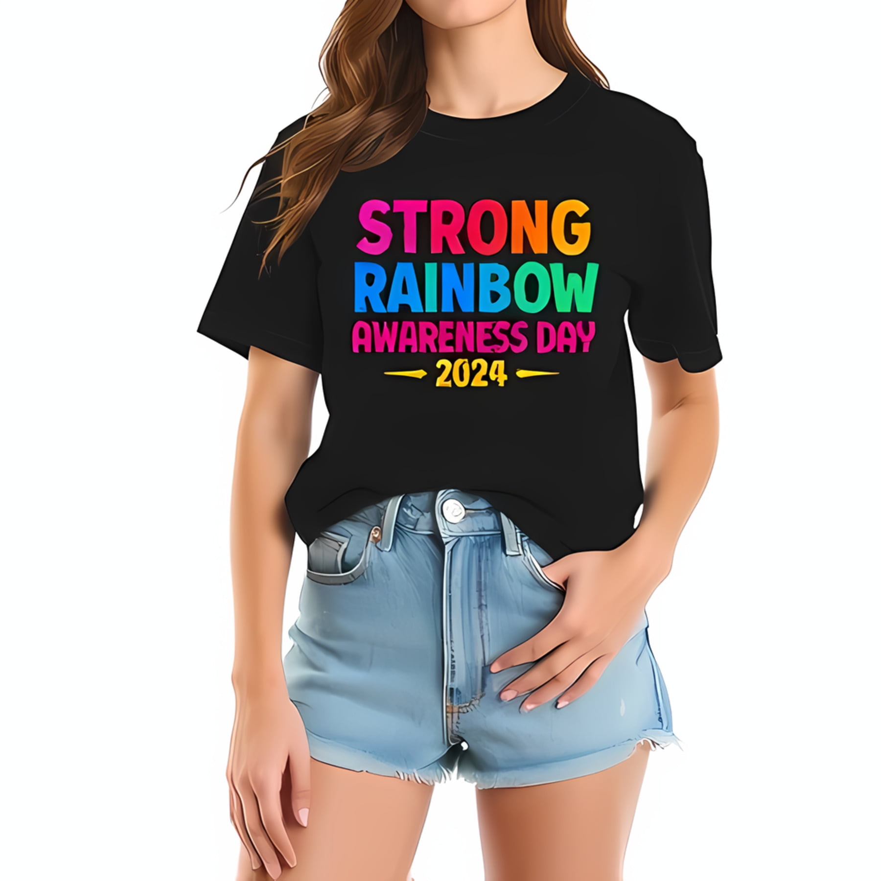 Vibrant Rainbow Design Cotton Short Sleeve T-Shirt - " STRONG RAINBOW ...