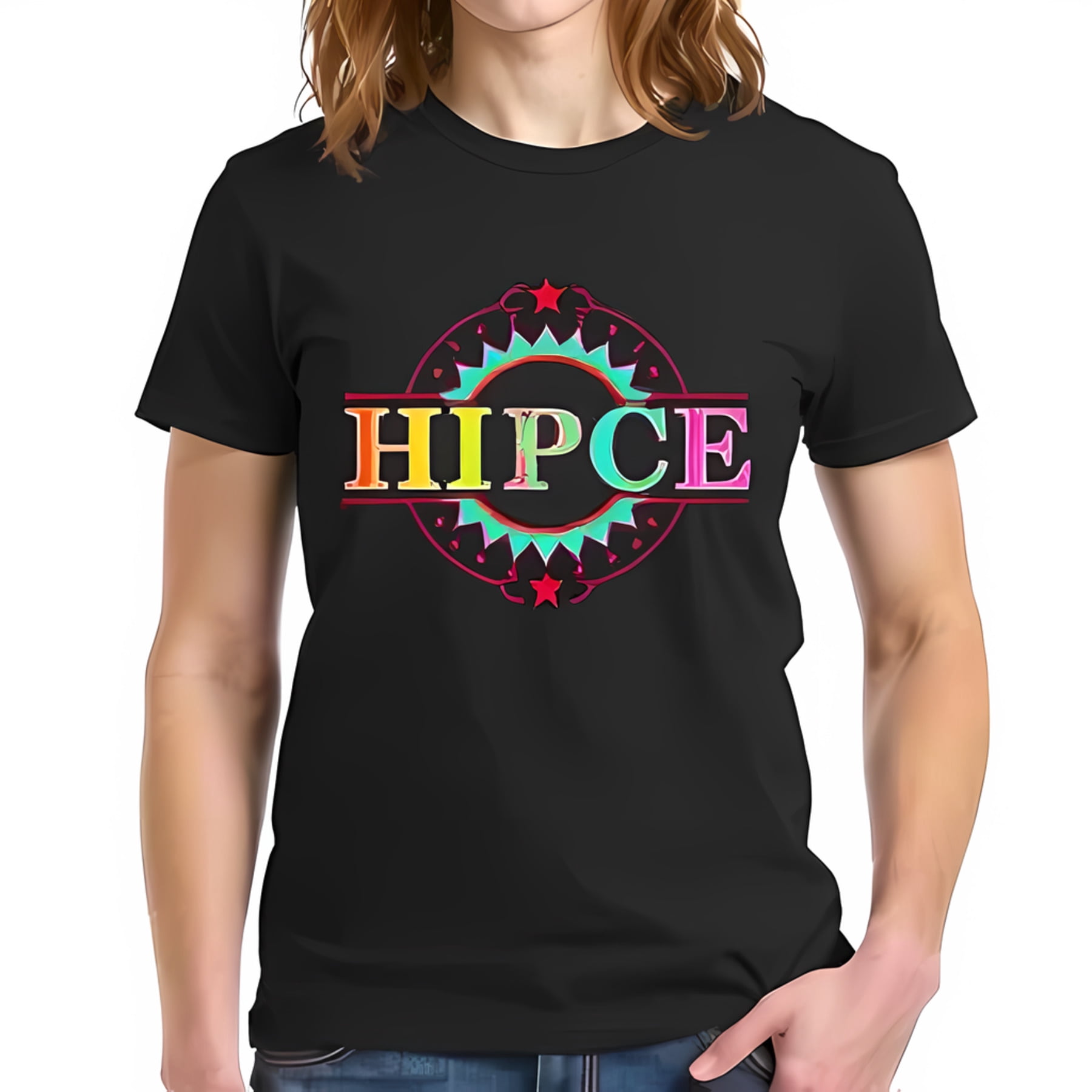 Vibrant Rainbow Gradient HIPCE Graphic Cotton Short Sleeve T-Shirt with ...
