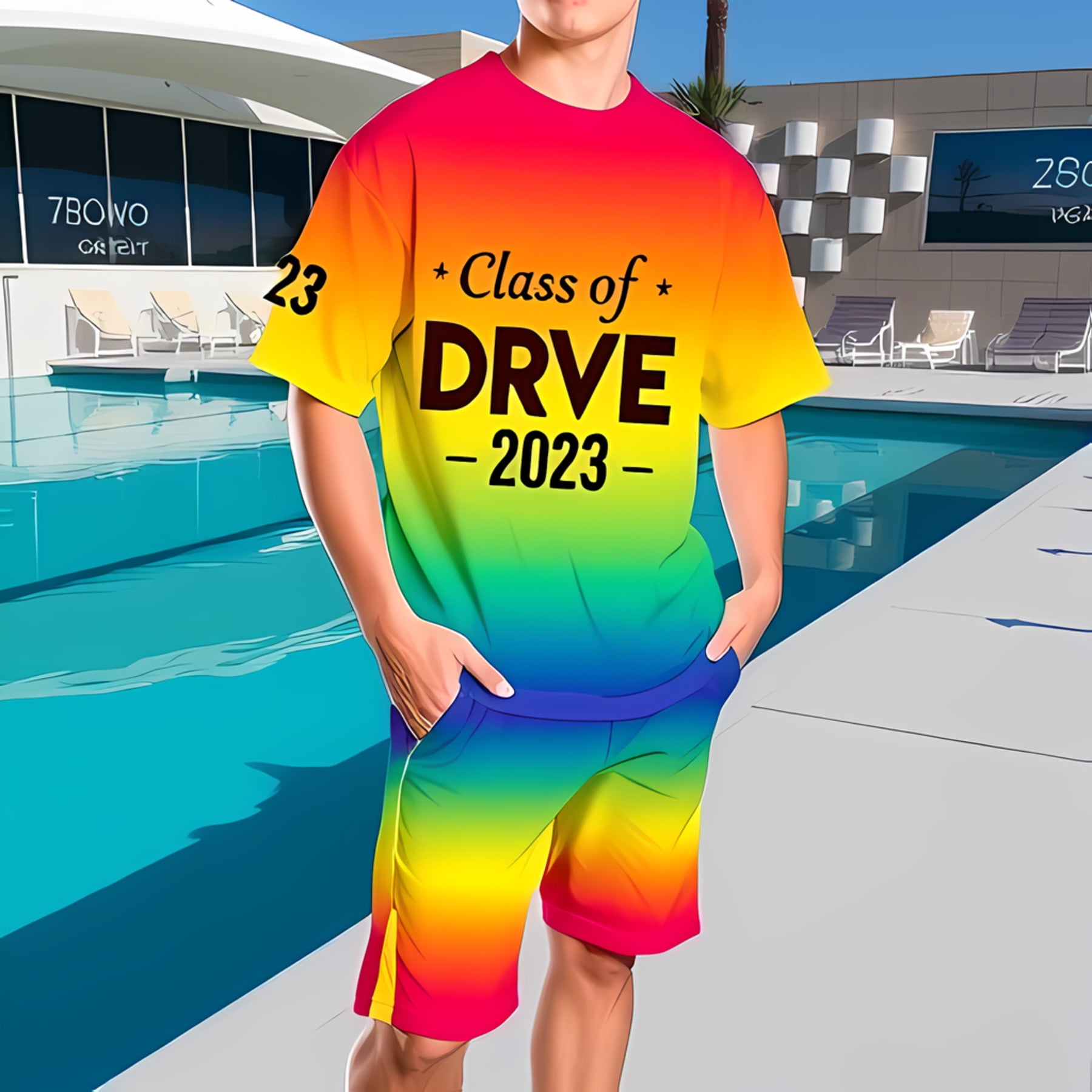 Vibrant Rainbow Graduation T-Shirt & Shorts Set - Class of DRVE 2023 ...