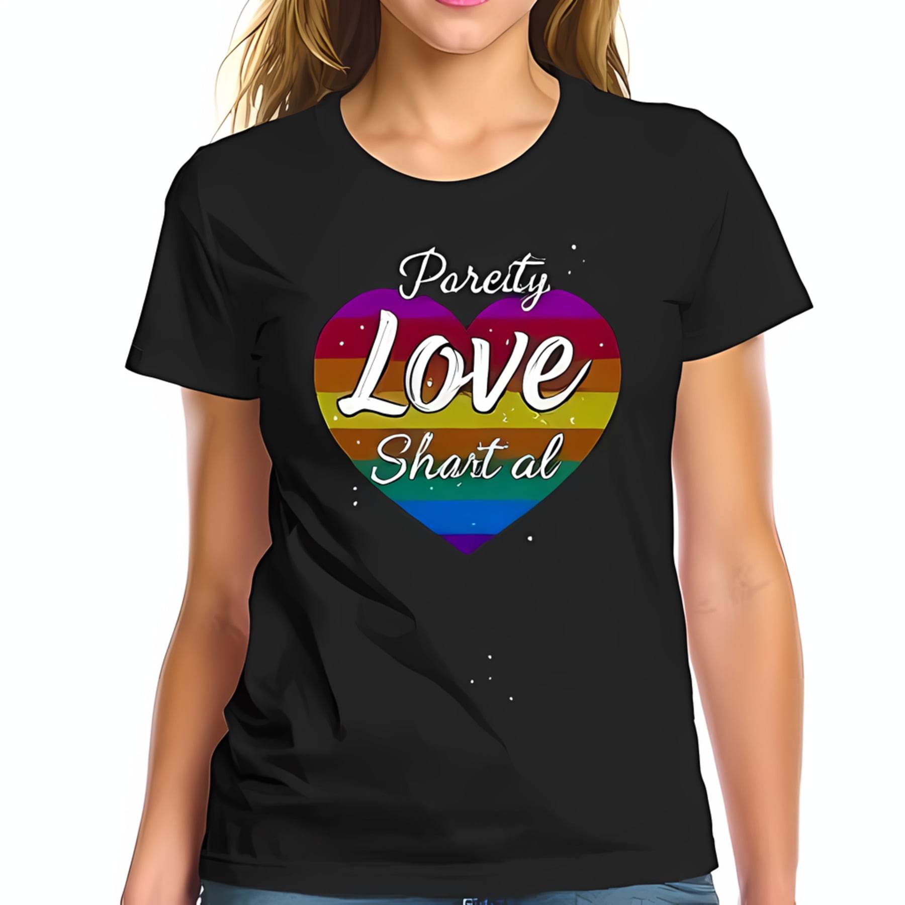 Vibrant Rainbow Heart Cotton Short Sleeve T-Shirt with 'Love' in Bold White Letters - Perfect ...