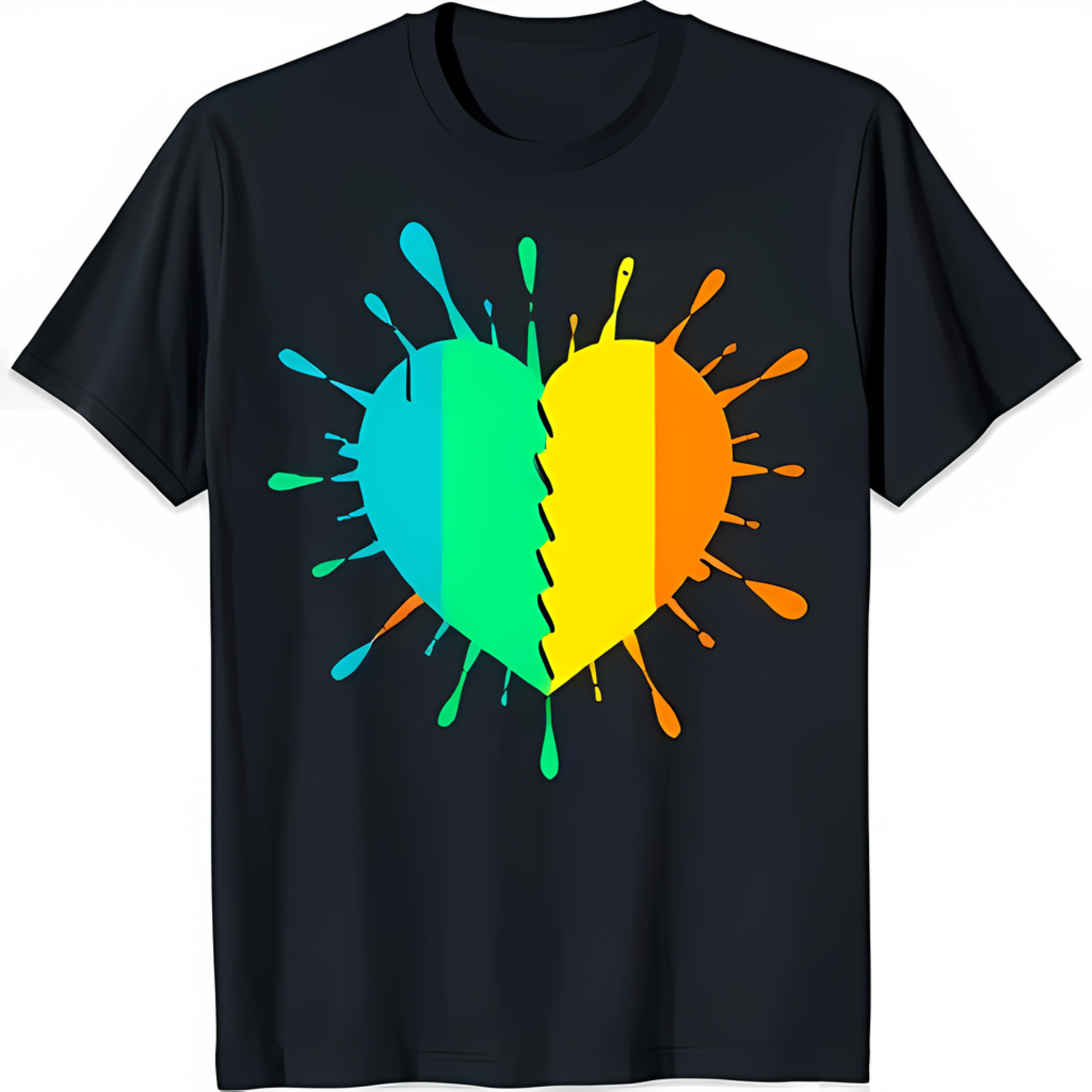 Vibrant Rainbow Heart Split Graphic T-Shirt on Black Bold & Expressive ...