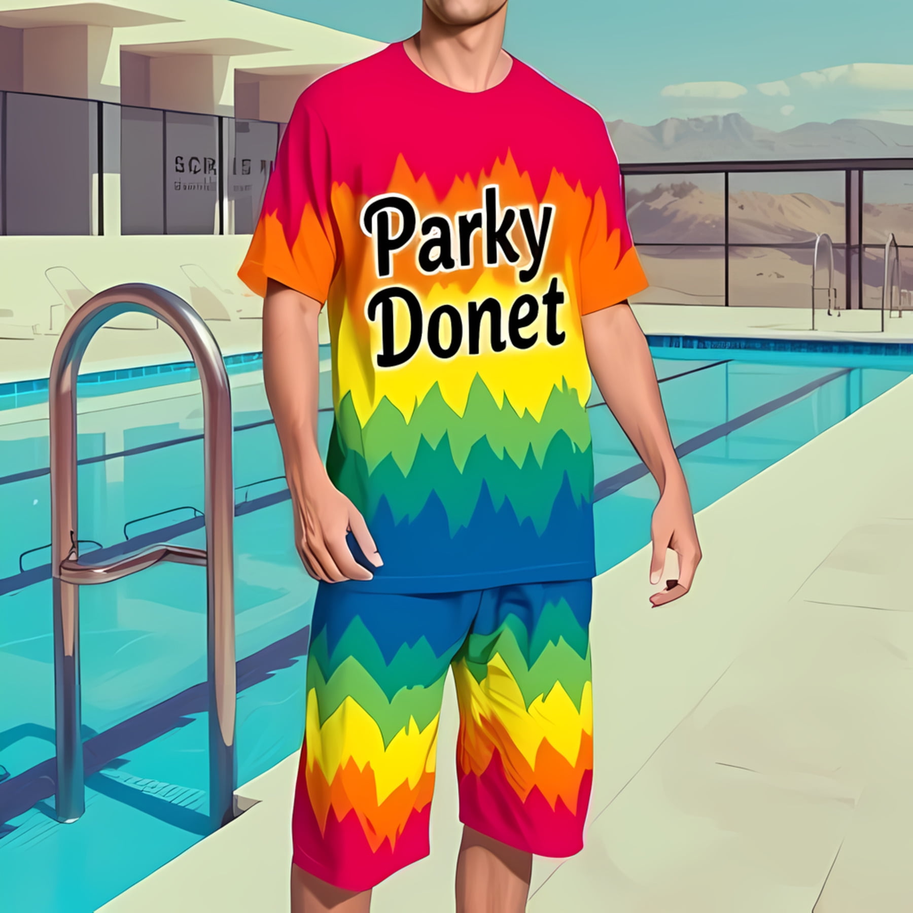 Vibrant Rainbow - Hued T-Shirt & Shorts Set with Bold 'Parky Donet ...