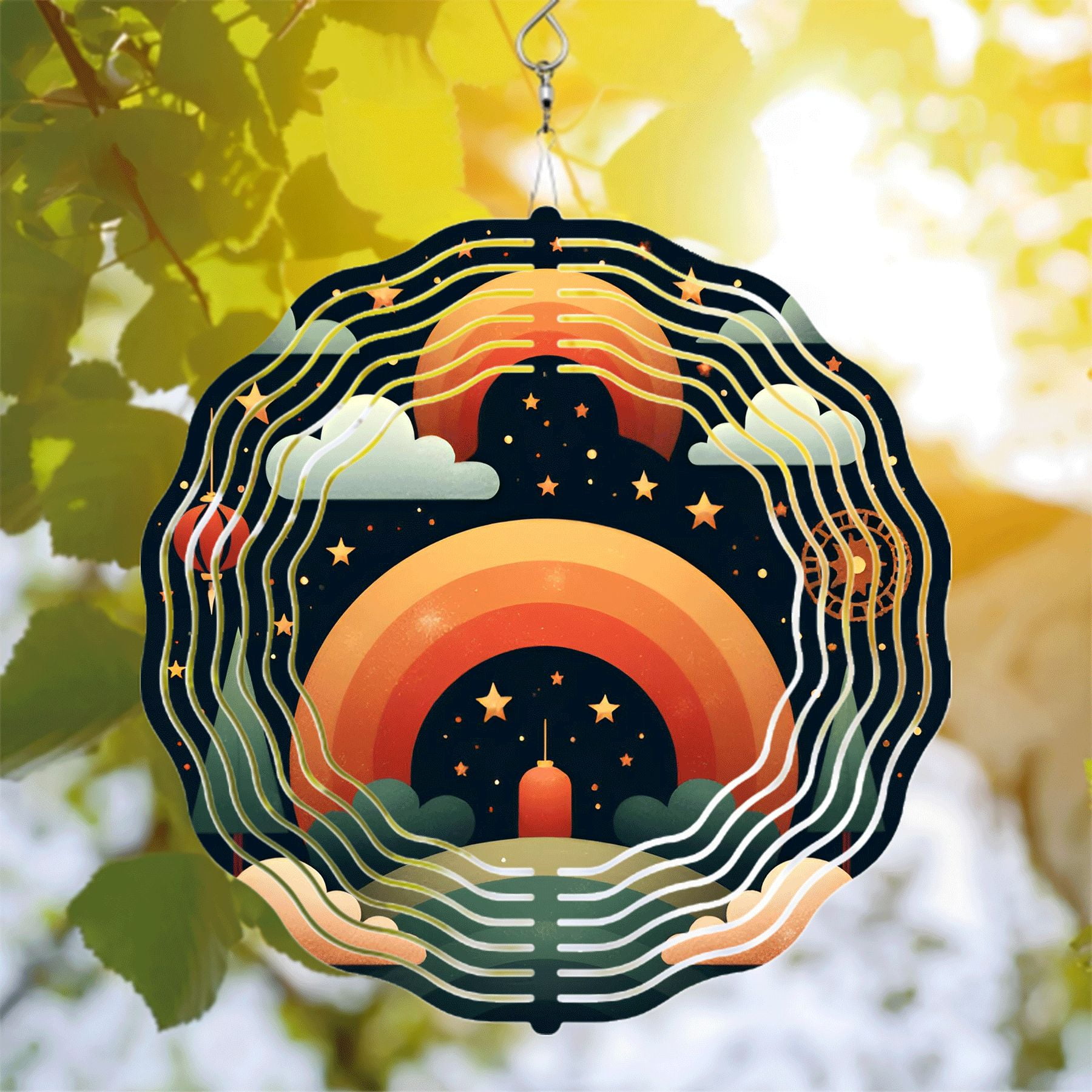 Vibrant Rainbow Metal Hanging Wind Spinner with Clouds & Stars ...
