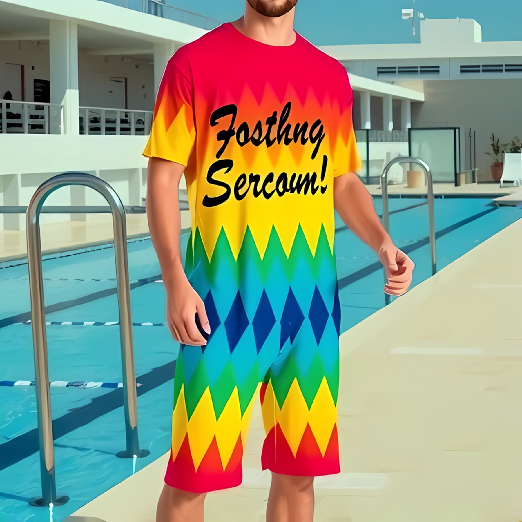 Vibrant Rainbow Pattern T-Shirt and Shorts Set - Fun " Fosthing Sercoum ...