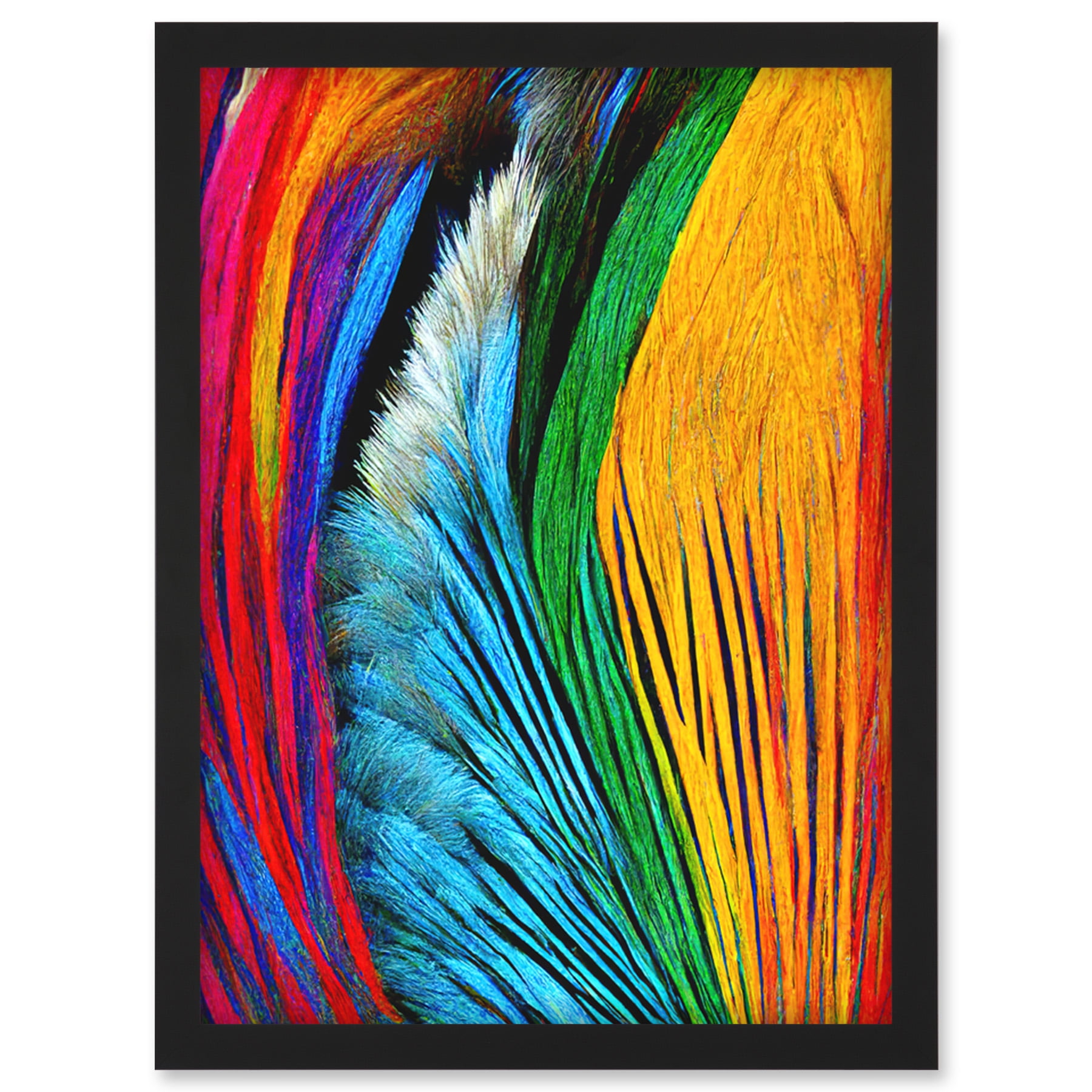 Vibrant Rainbow Peacock Feather Abstract Macro Painting Artwork Framed ...