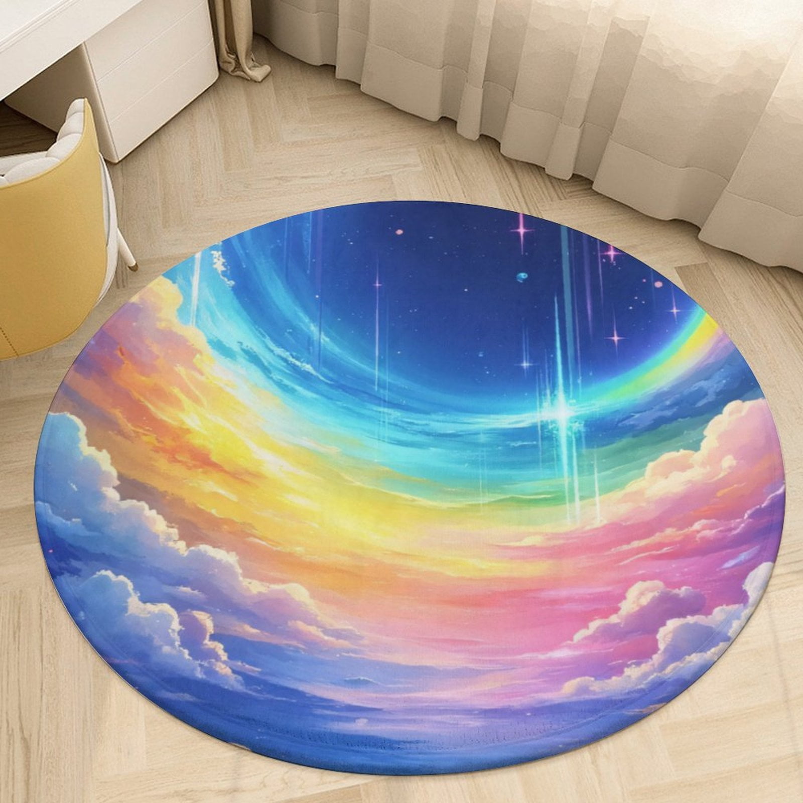 Vibrant Rainbow Sky Round Area Rugs for Bedroom Living Room, 5FT Soft ...