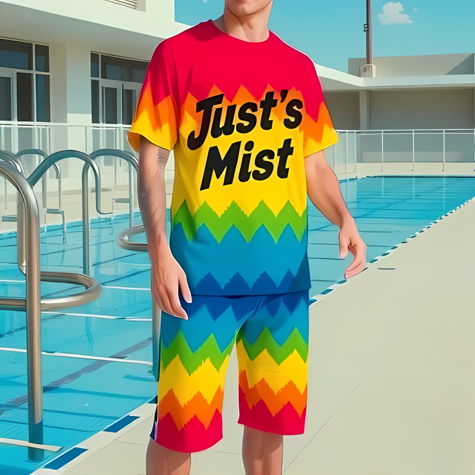 Vibrant Rainbow - Striped T-Shirt & Shorts Set with Bold 'Just's Mist ...