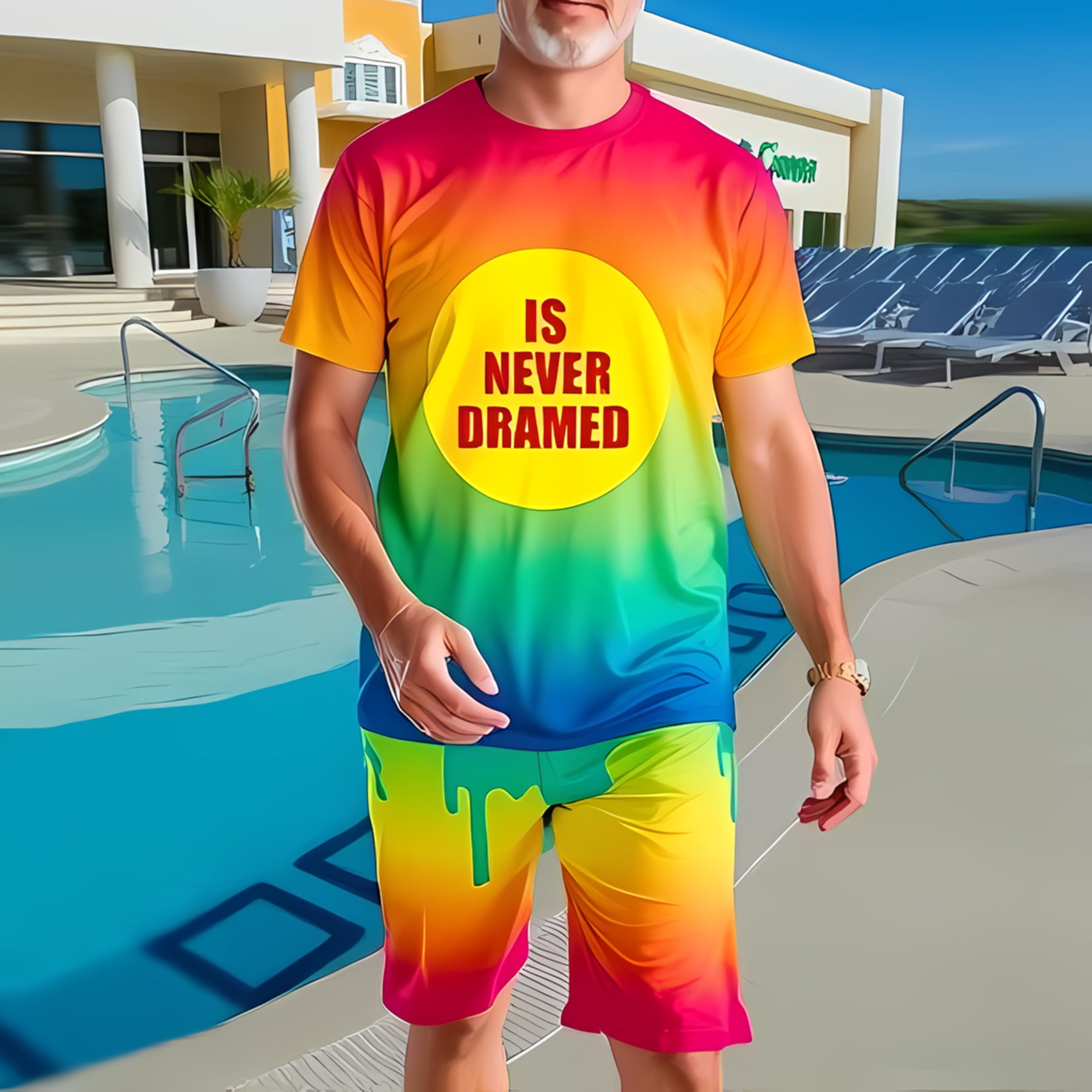 Vibrant Rainbow T-Shirt & Shorts Set with Bold 'IS NEVER DRAMED ...
