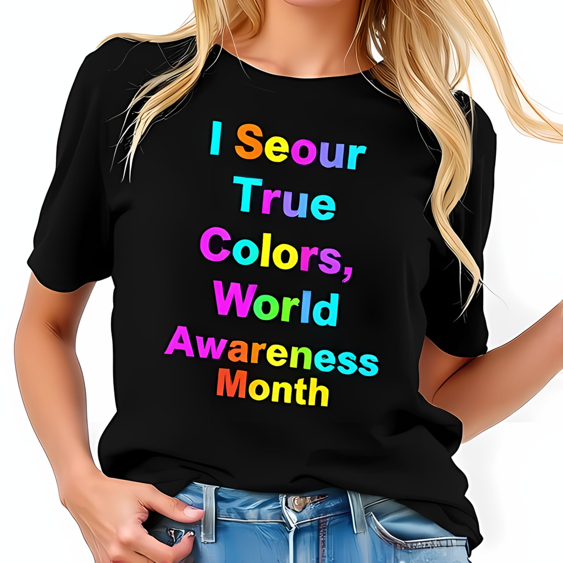 Vibrant Rainbow Text T-Shirt for World Awareness Month - Celebrate ...