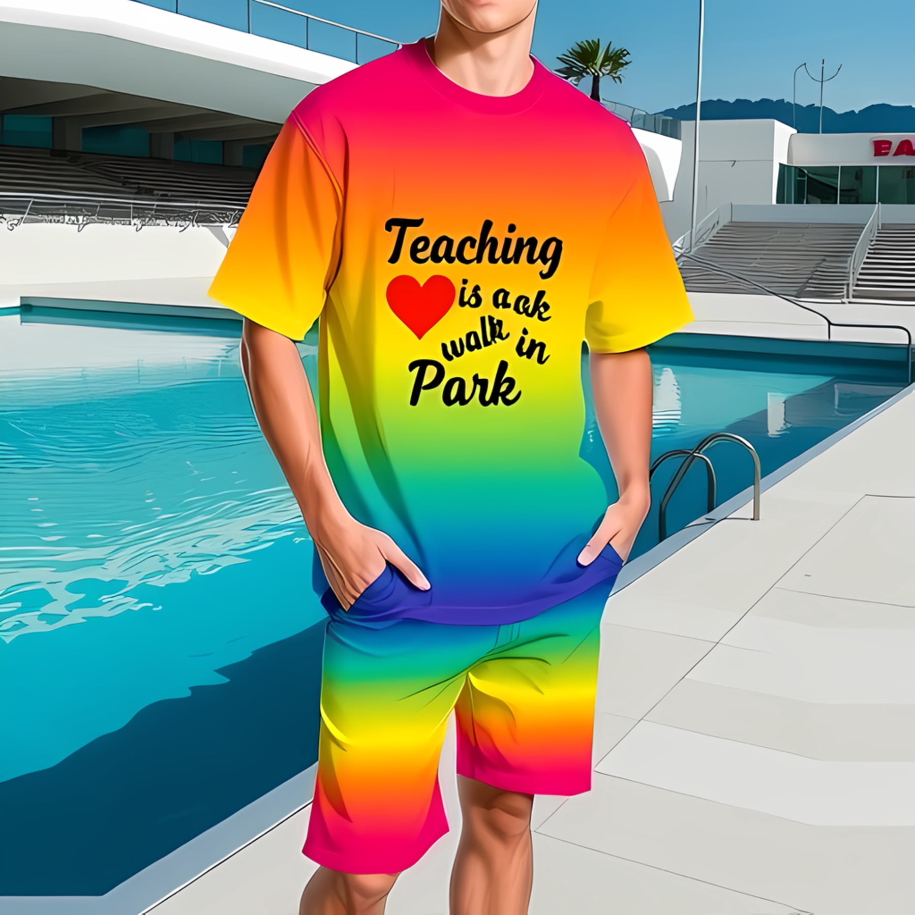 Vibrant Rainbow Two-Piece Outfit Set - Playful " Teaching is a walk in ...