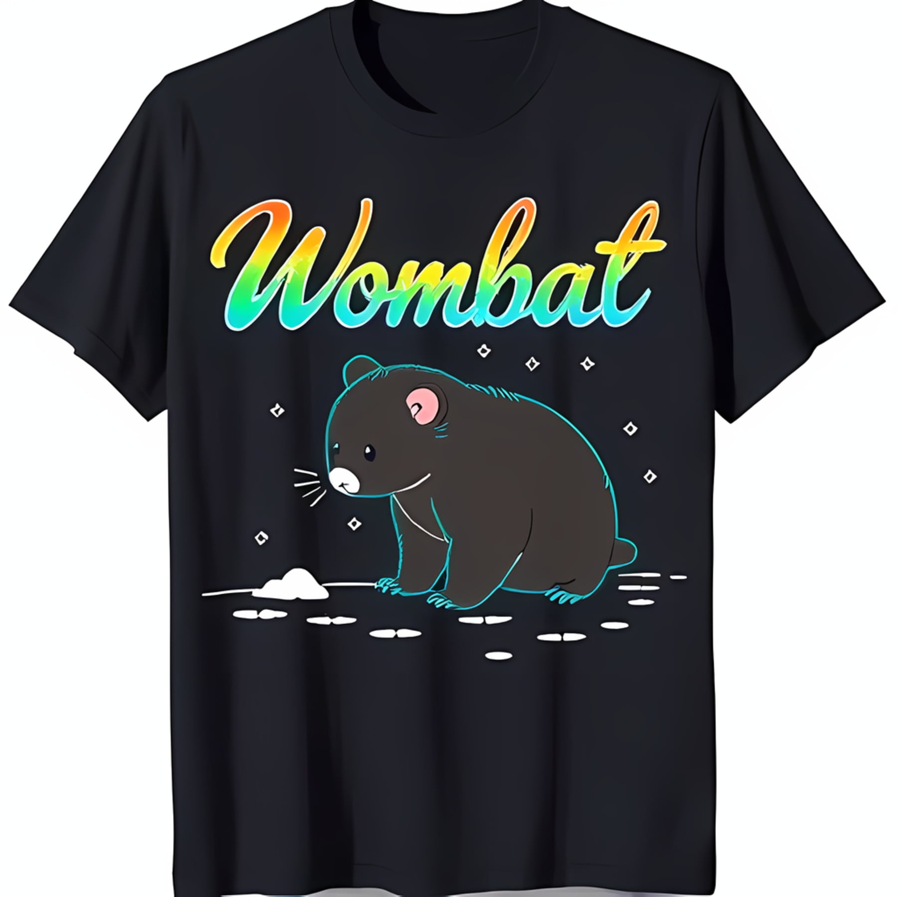 Vibrant Rainbow 'Wombat' Graphic Black T-Shirt with Adorable Wombat ...