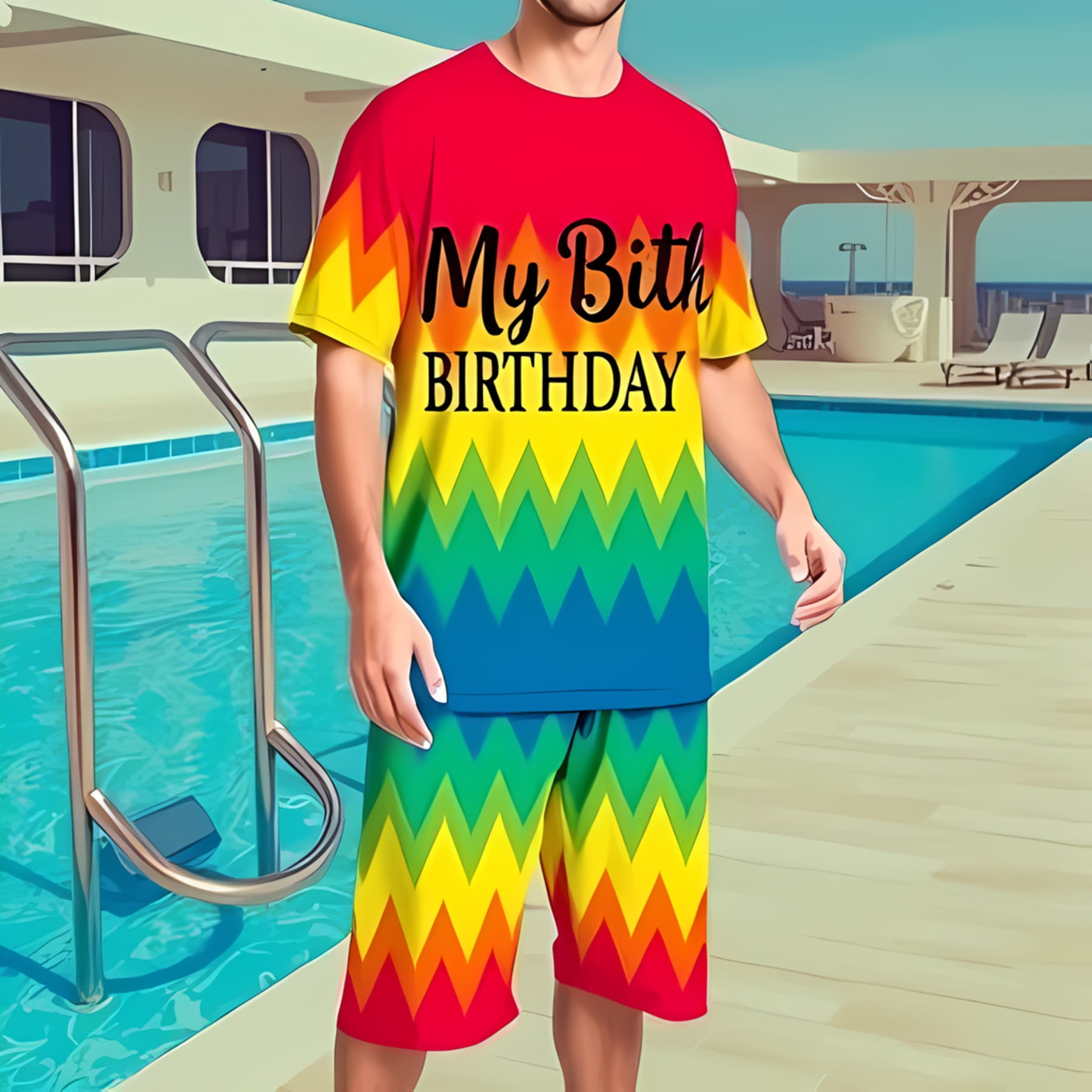 Vibrant Rainbow Zigzag Pattern T-Shirt and Shorts Set - Fun 'My Bith ...