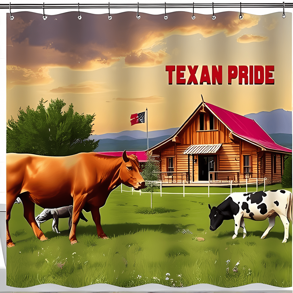 Vibrant Ranch Shower Curtain - Scenic Sunset with Cows & Rustic Cabin ...