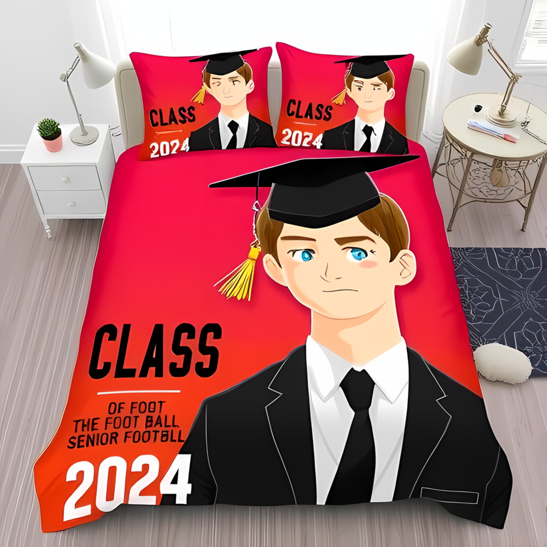 Vibrant Red 3-Piece Duvet Cover Set with Graduation Design - Class of ...