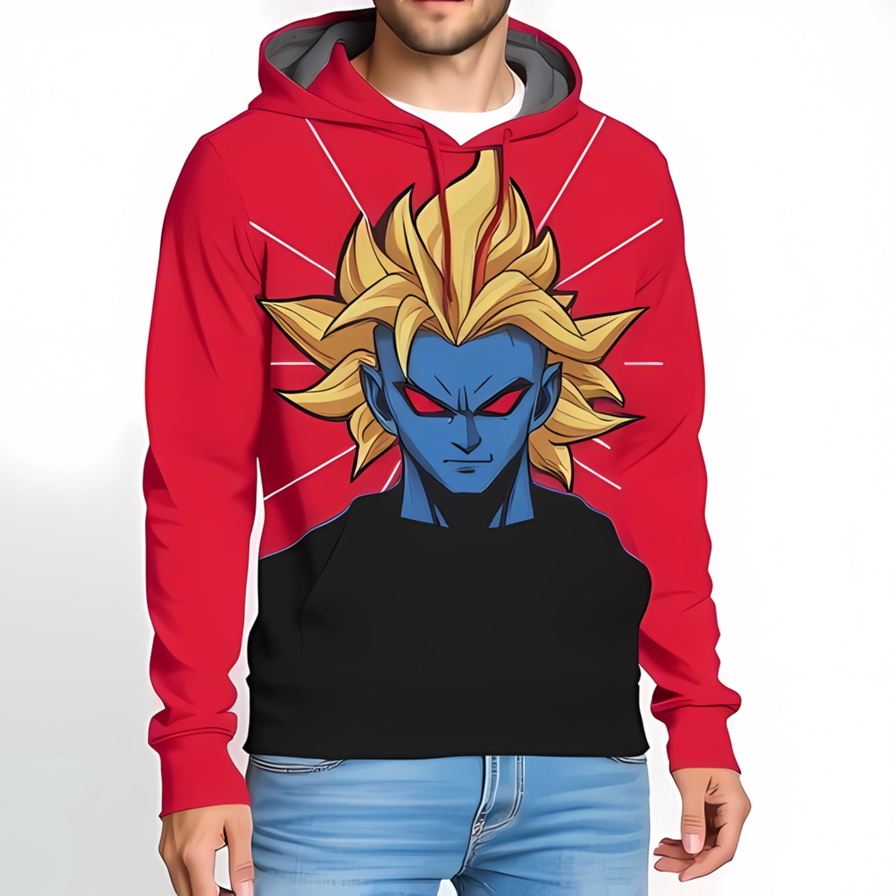 Vibrant Red 3D Anime Hoodie with Spiky Character Design Comfortable ...