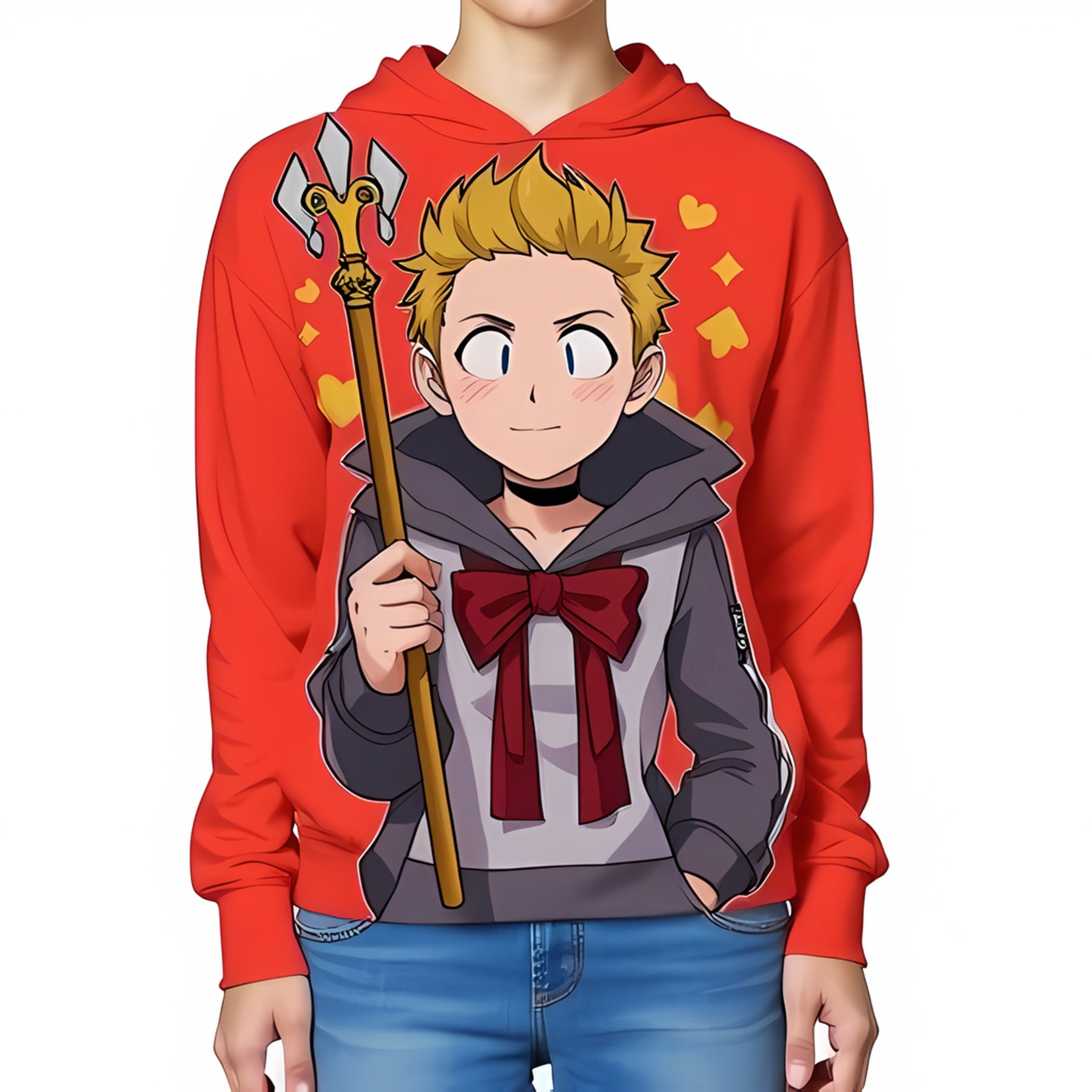 Vibrant Red 3D Anime Hoodie with Stylized Light-Haired Character ...