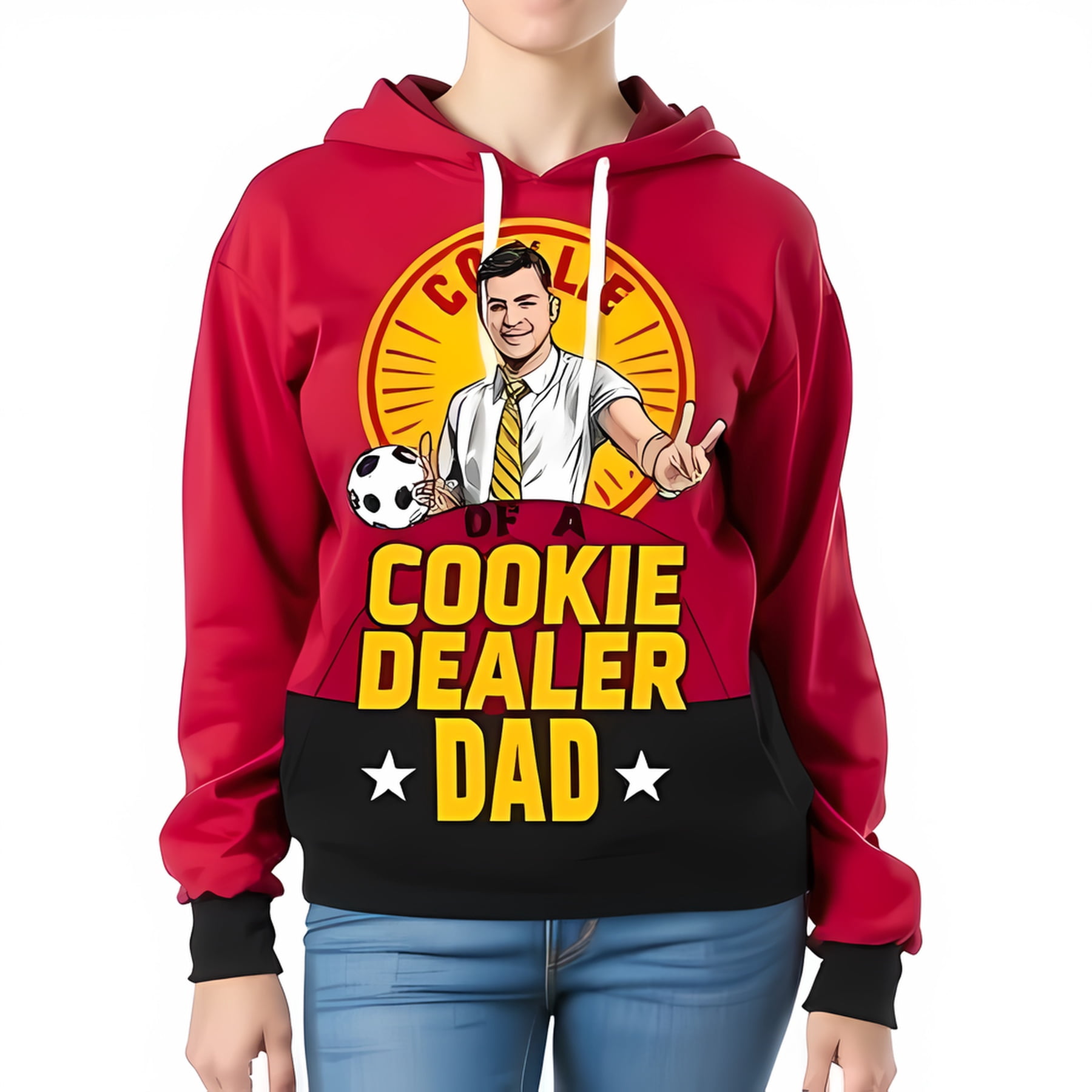 Vibrant Red 3D Hoodie for Cookie Dealer Dad - Cartoon Father with ...