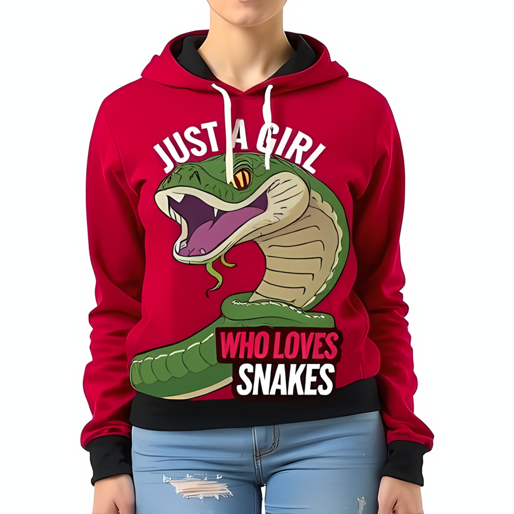 Vibrant Red 3D Hoodie for Snake Lovers - Playful Cartoon Snake Graphic ...