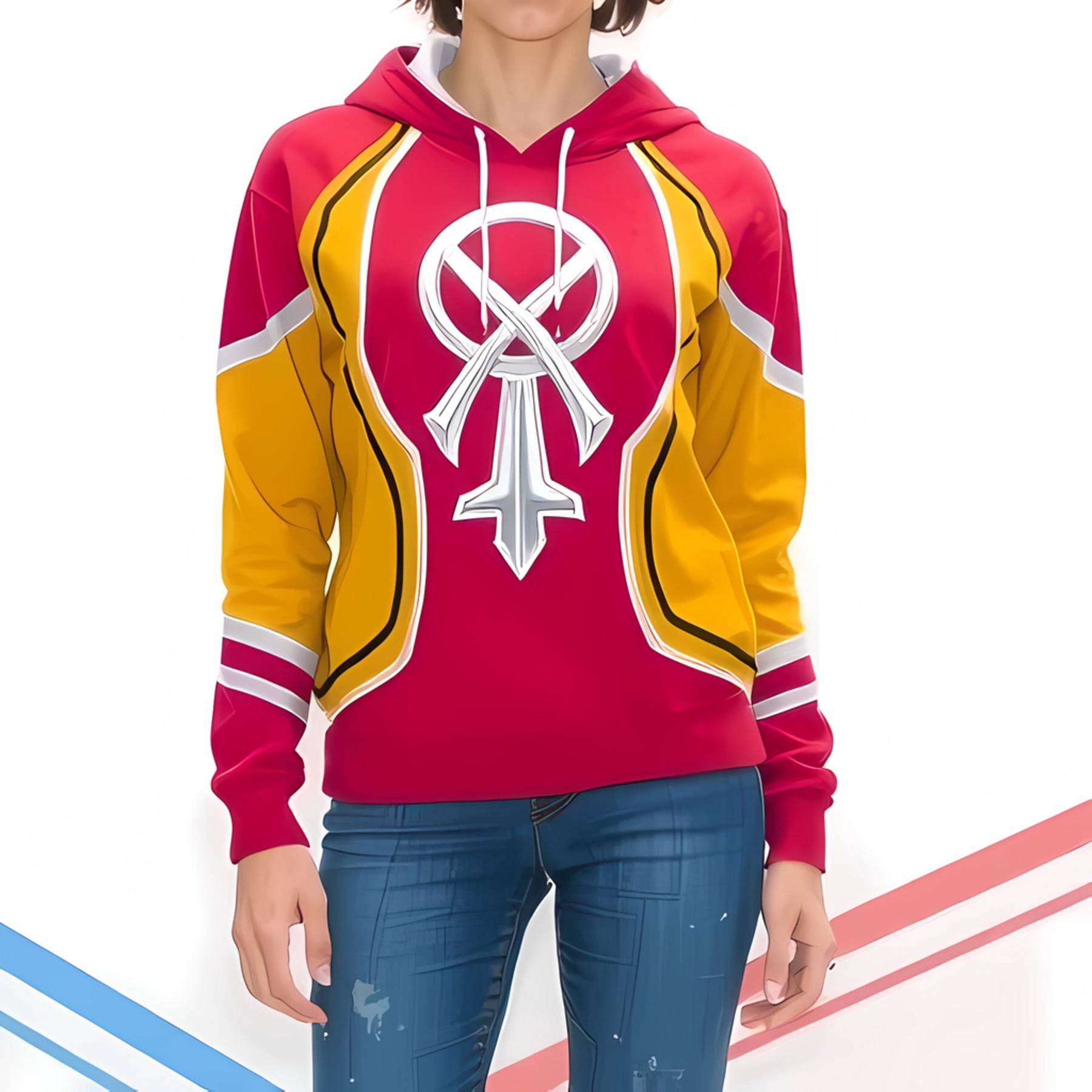 Vibrant Red 3D Hoodie with Bold Yellow Panels & White Stylish Athletic ...