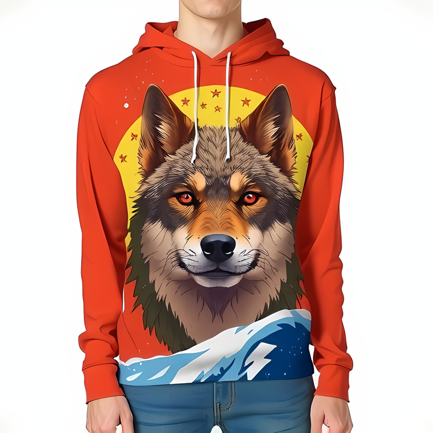 Vibrant Red 3D Hoodie with Graphic Design Glowing Red Eyes & Star ...