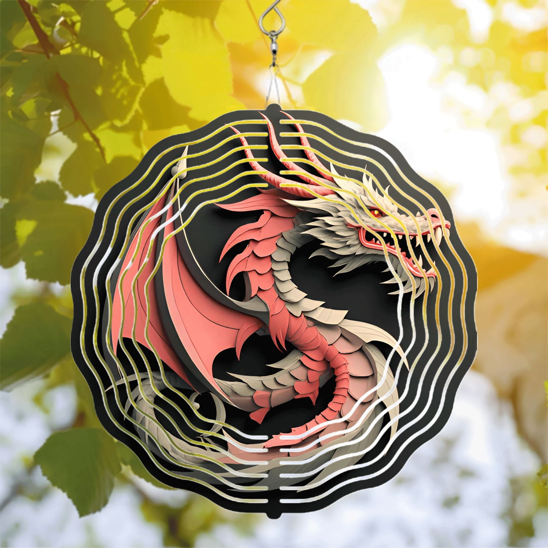 Vibrant Red & Beige Dragon Metal Wind Spinner - Intricate Design for ...
