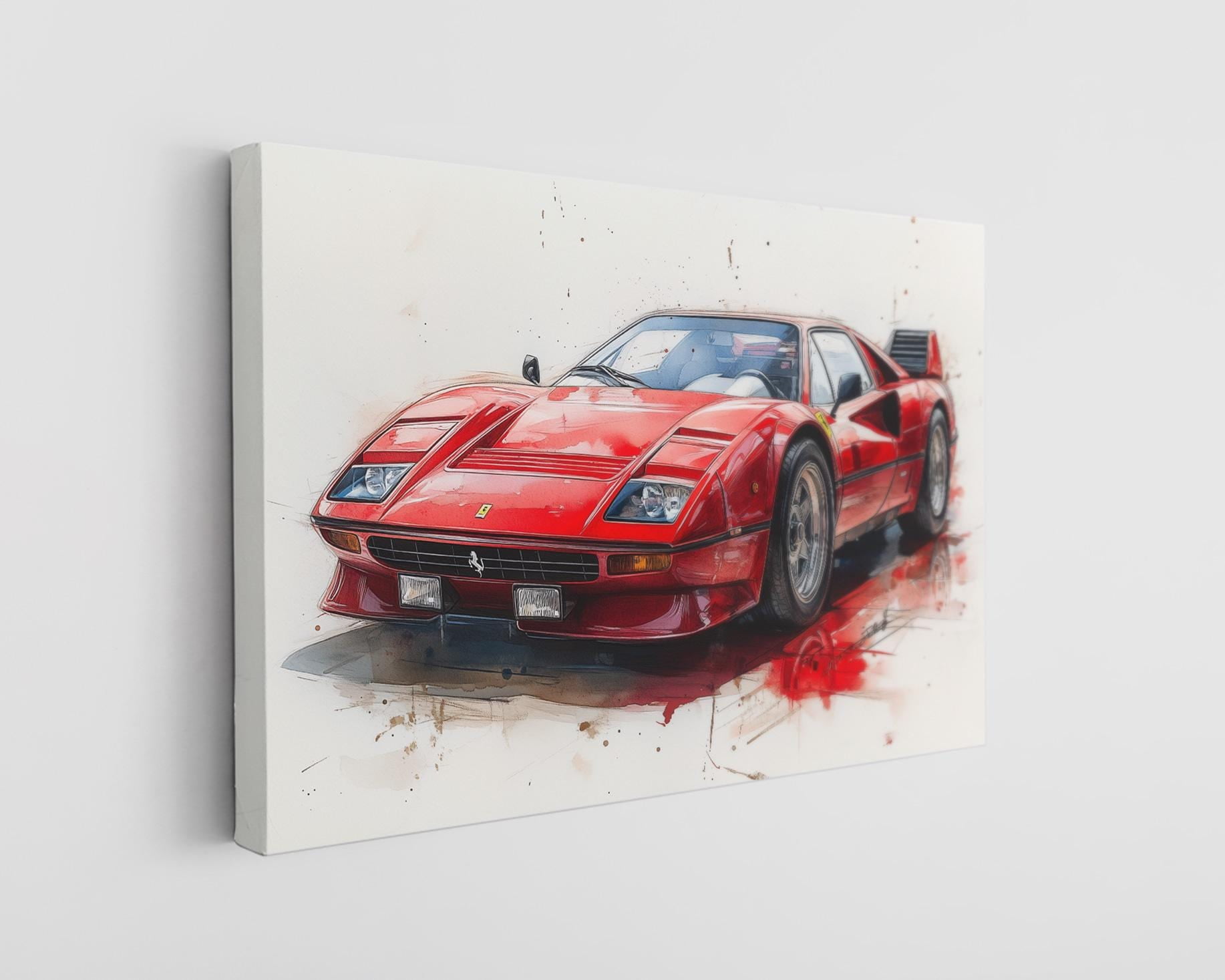 Vibrant Red Ferrari F40 Watercolor Canvas Print - High-Quality ...