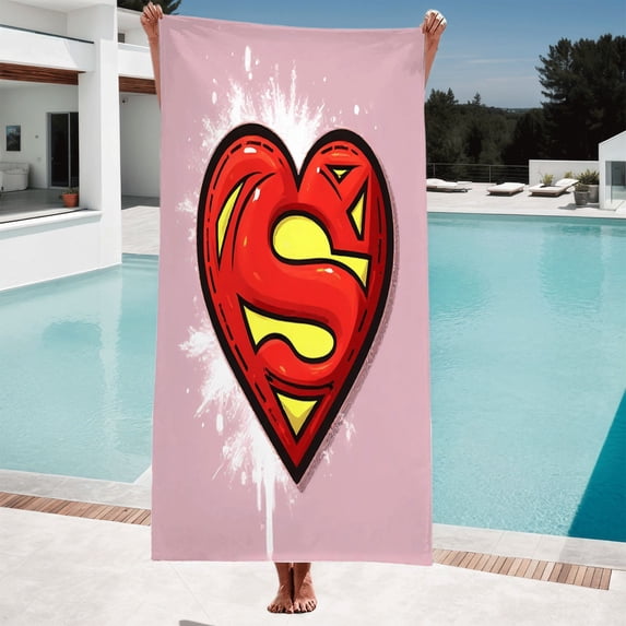 Vibrant Red Heart Beach Towel with Glossy Yellow ' S ' Design - Perfect ...