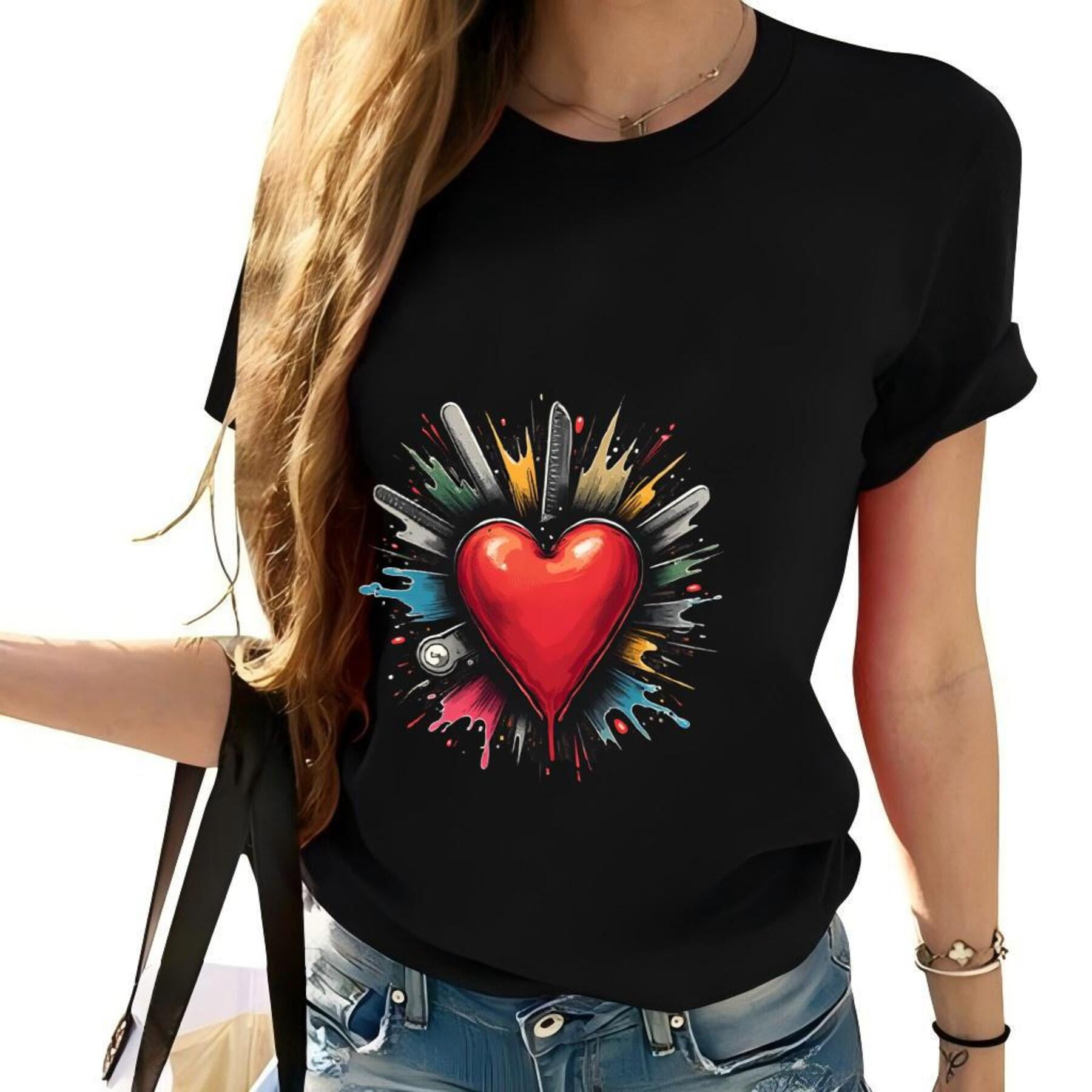 Vibrant Red Heart Graphic Cotton Short Sleeve T-Shirt for Women ... Vibrant Red Heart Graphic Cotton Short Sleeve T-Shirt for Women ...