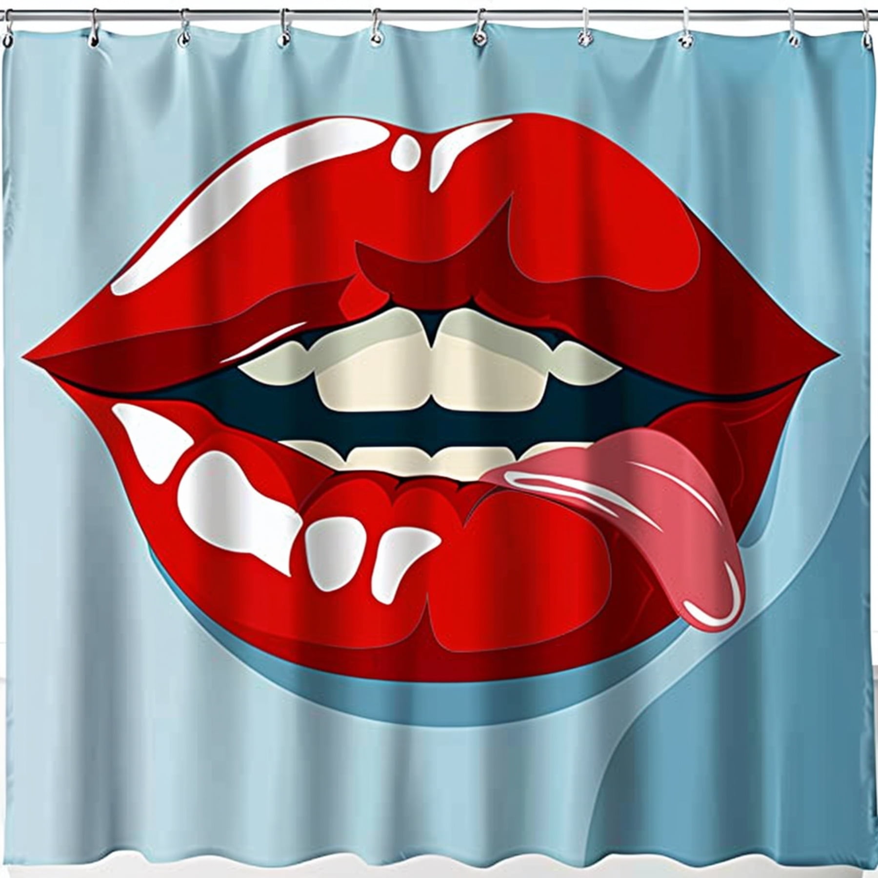 Vibrant Red Lips Cartoon Shower Curtain Sreactivex Text White Teeth