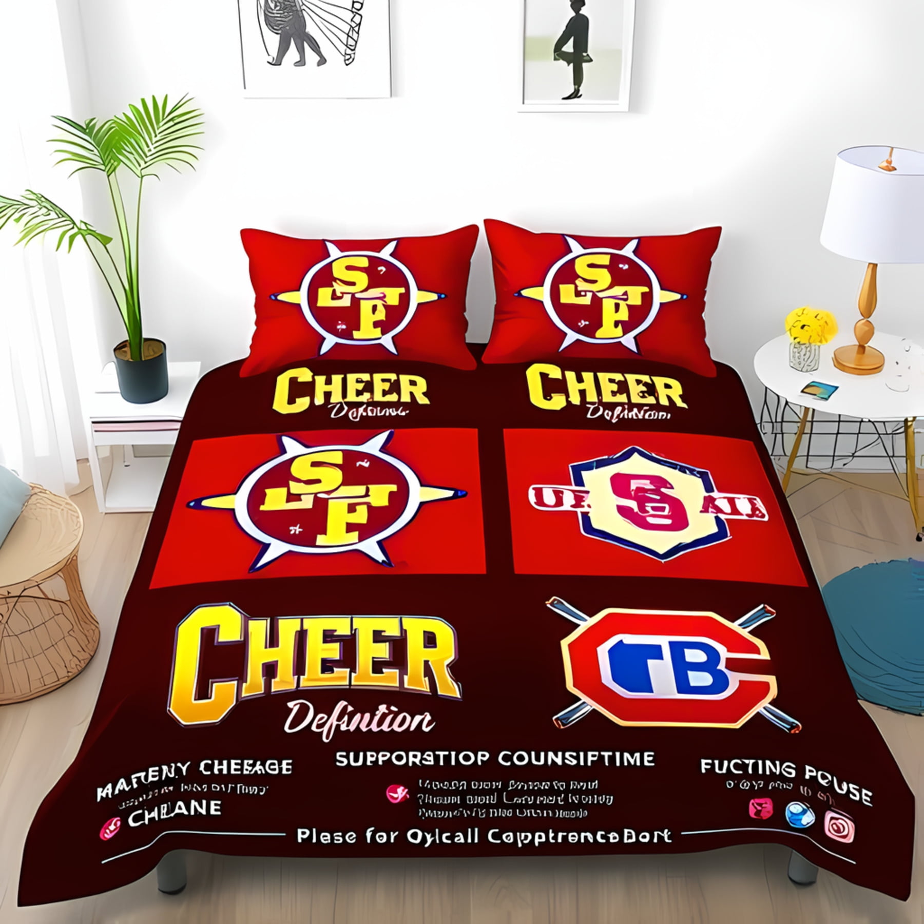 Vibrant Red & Maroon 3-Piece Cheerleading Duvet Cover Set with Bold ...