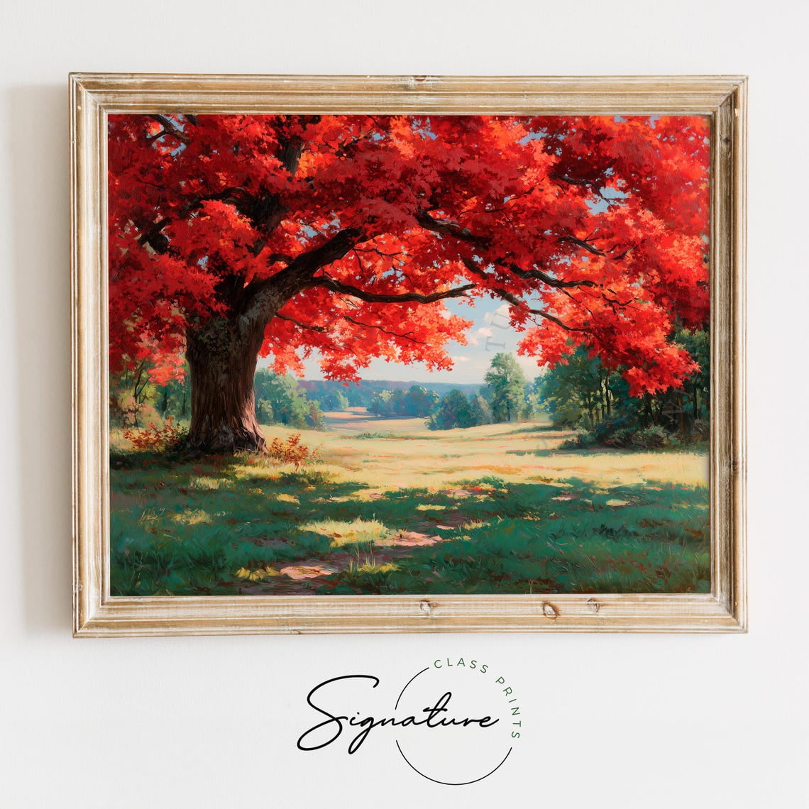 Vibrant Red Oak Tree Landscape, Vintage Fall, Rustic Cottagecore Autumn ...