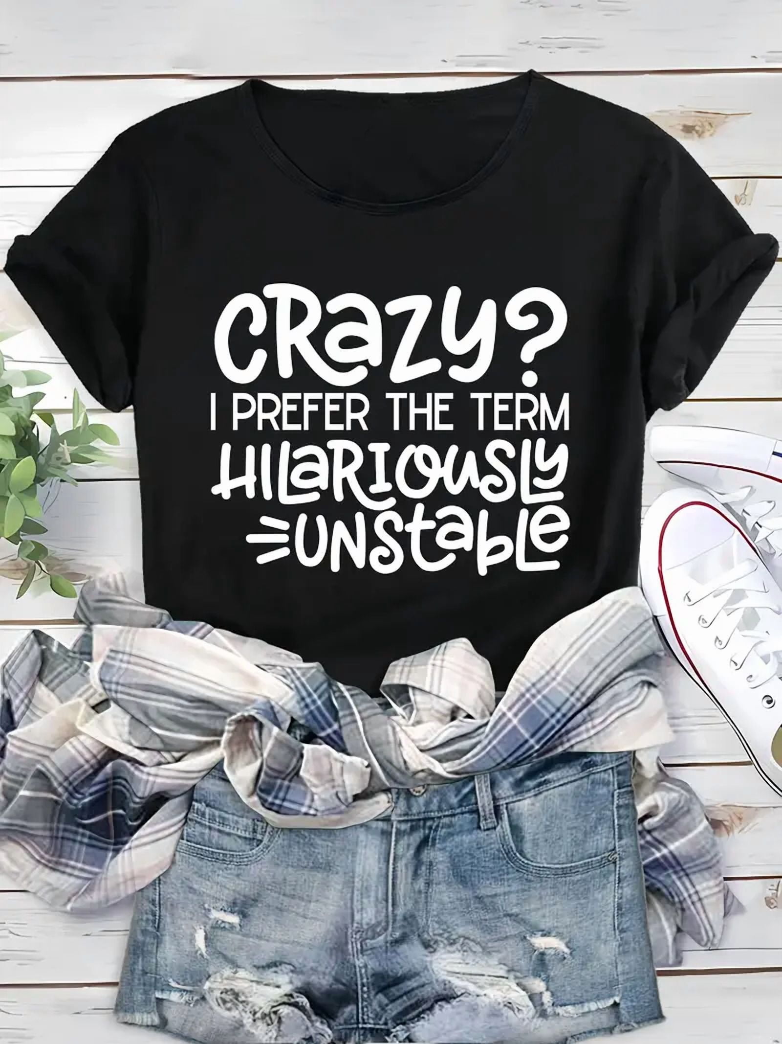 Vibrant Red Relaxed Fit Graphic T-Shirt - CRazy? Humorous Slogan Casual ...