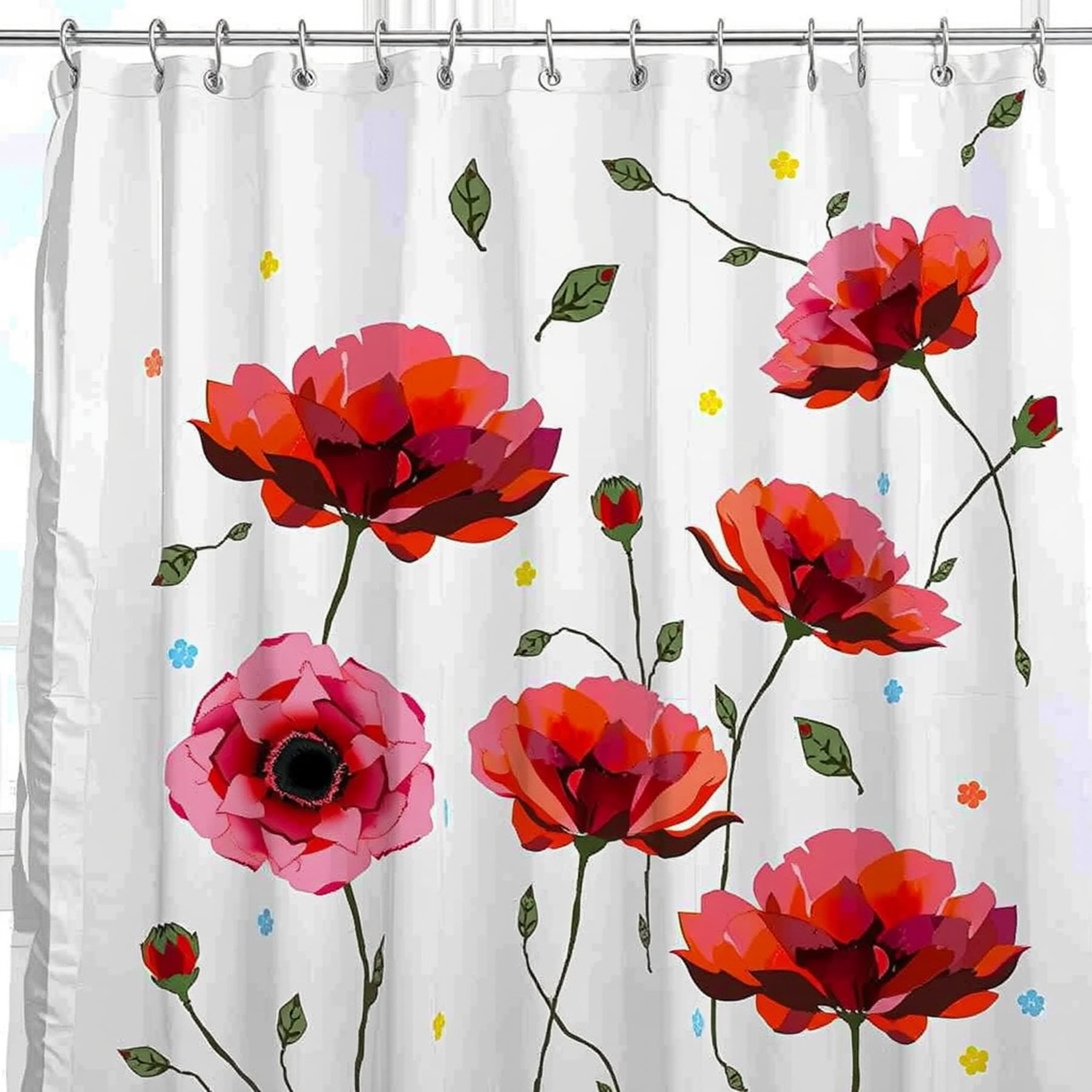 Vibrant Red Shower Curtain with Multi-Colored Flowers - Modern Floral ...
