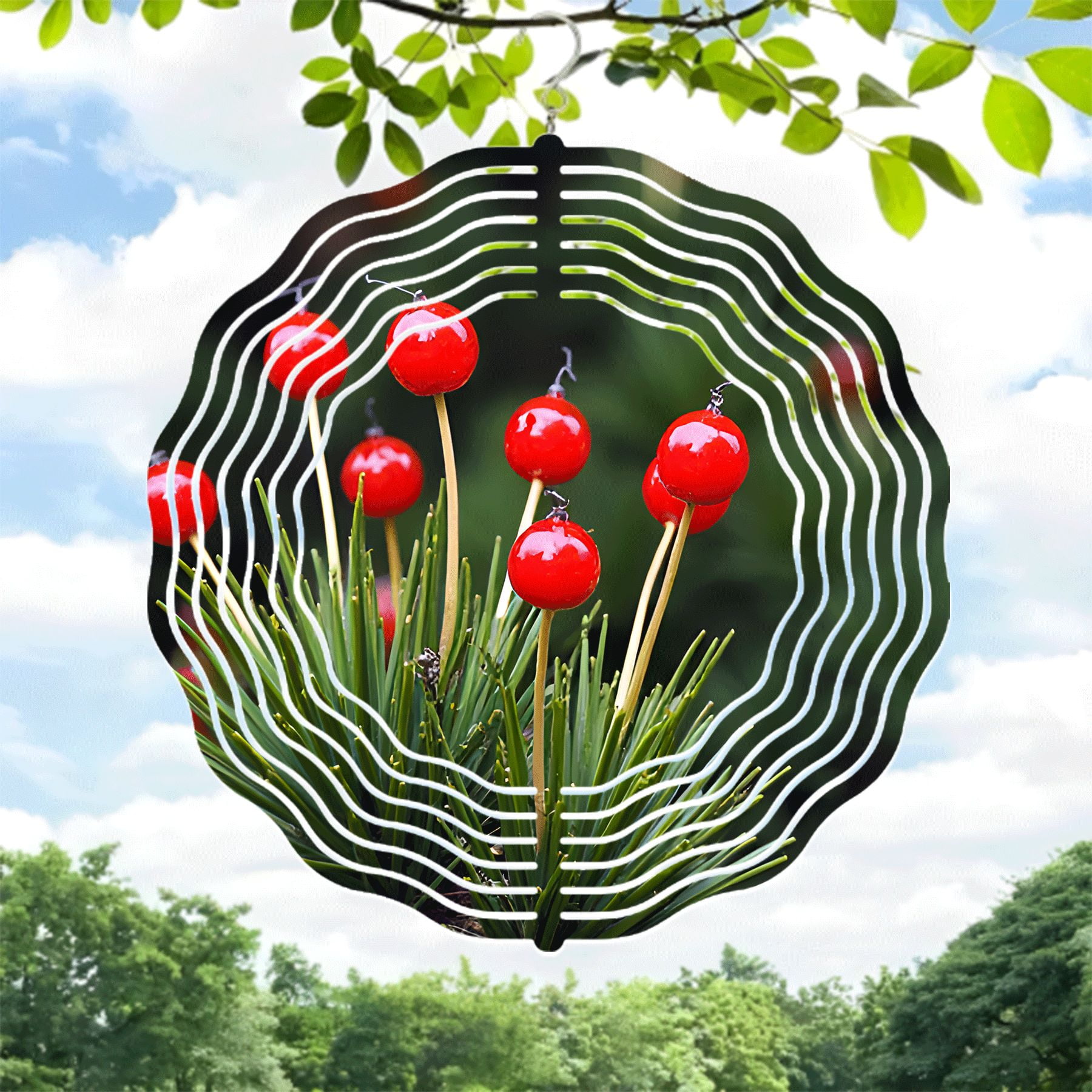 Vibrant Red Spherical Metal Hanging Wind Spinners & Chimes with ...