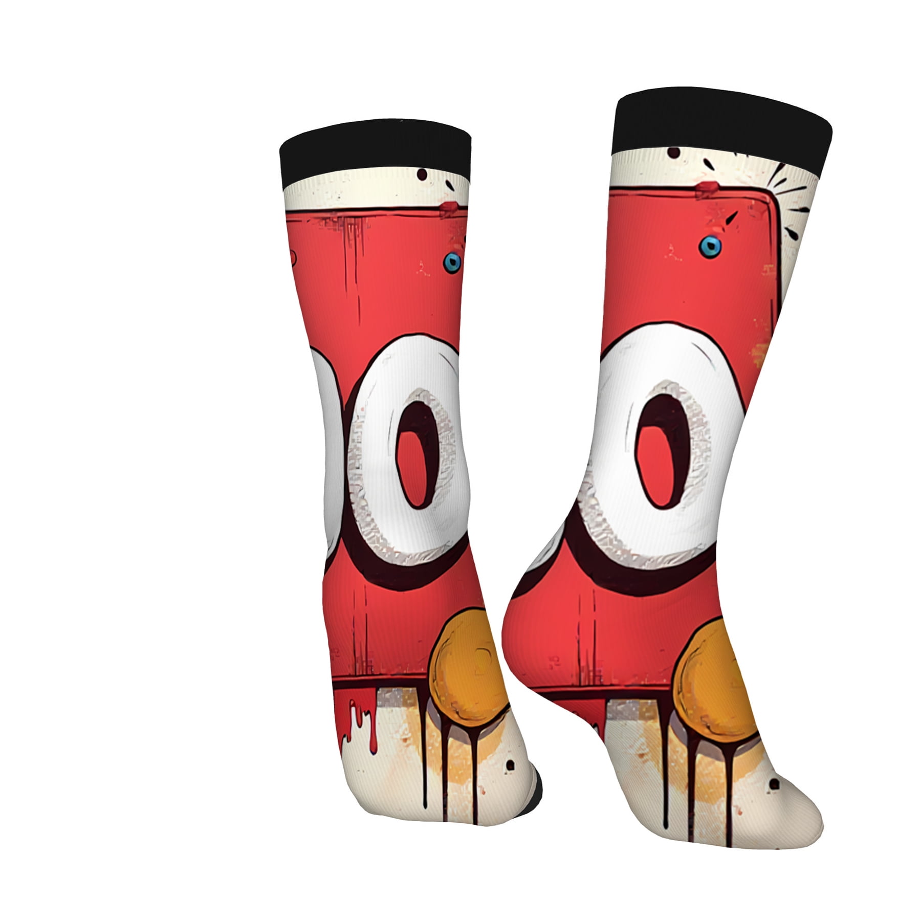 Vibrant Red Street Art Socks - Bold ' 90 ' Design with Yellow Splash ...