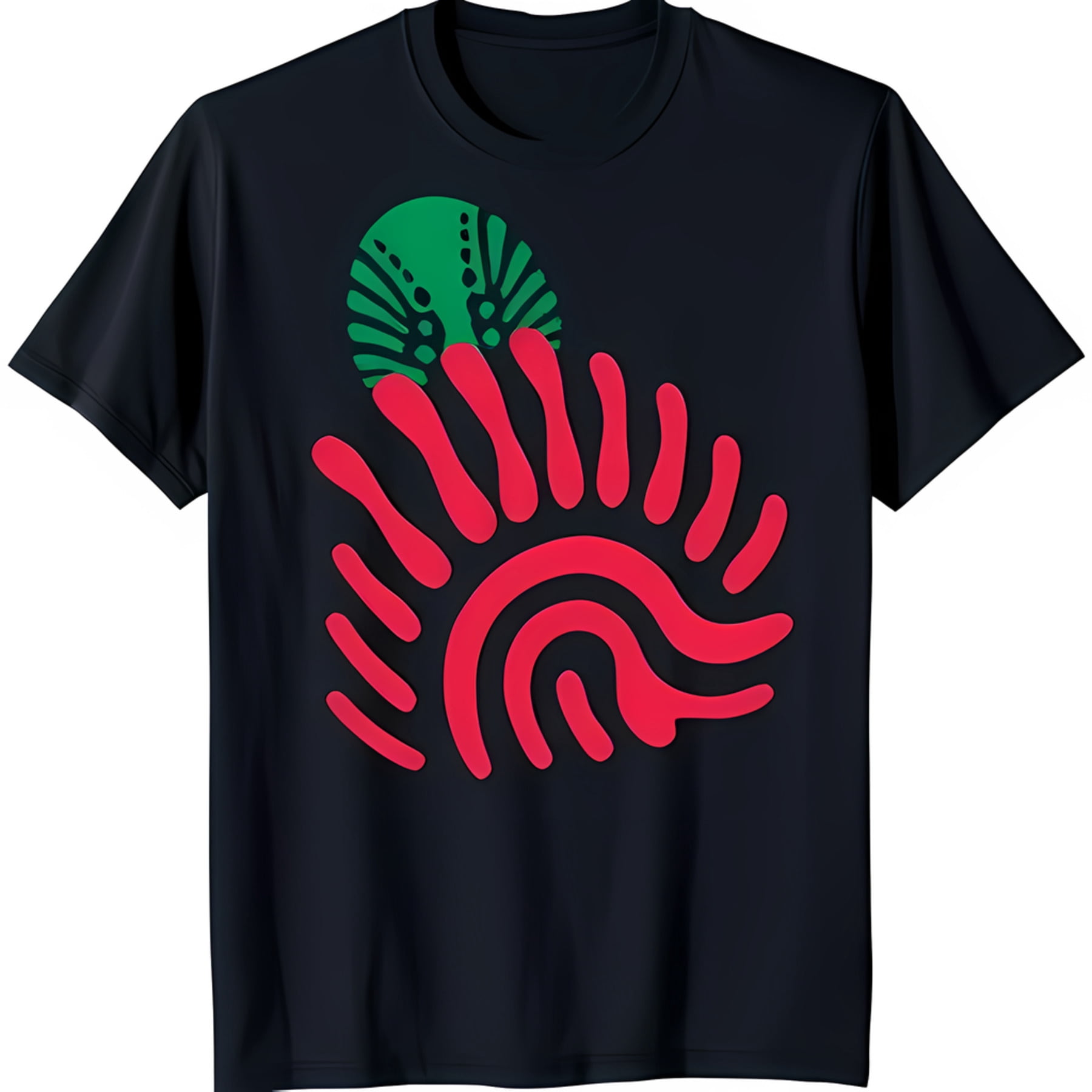 Vibrant Red Sun & Bright Green Circle Graphic T-Shirt Dark Neck ...