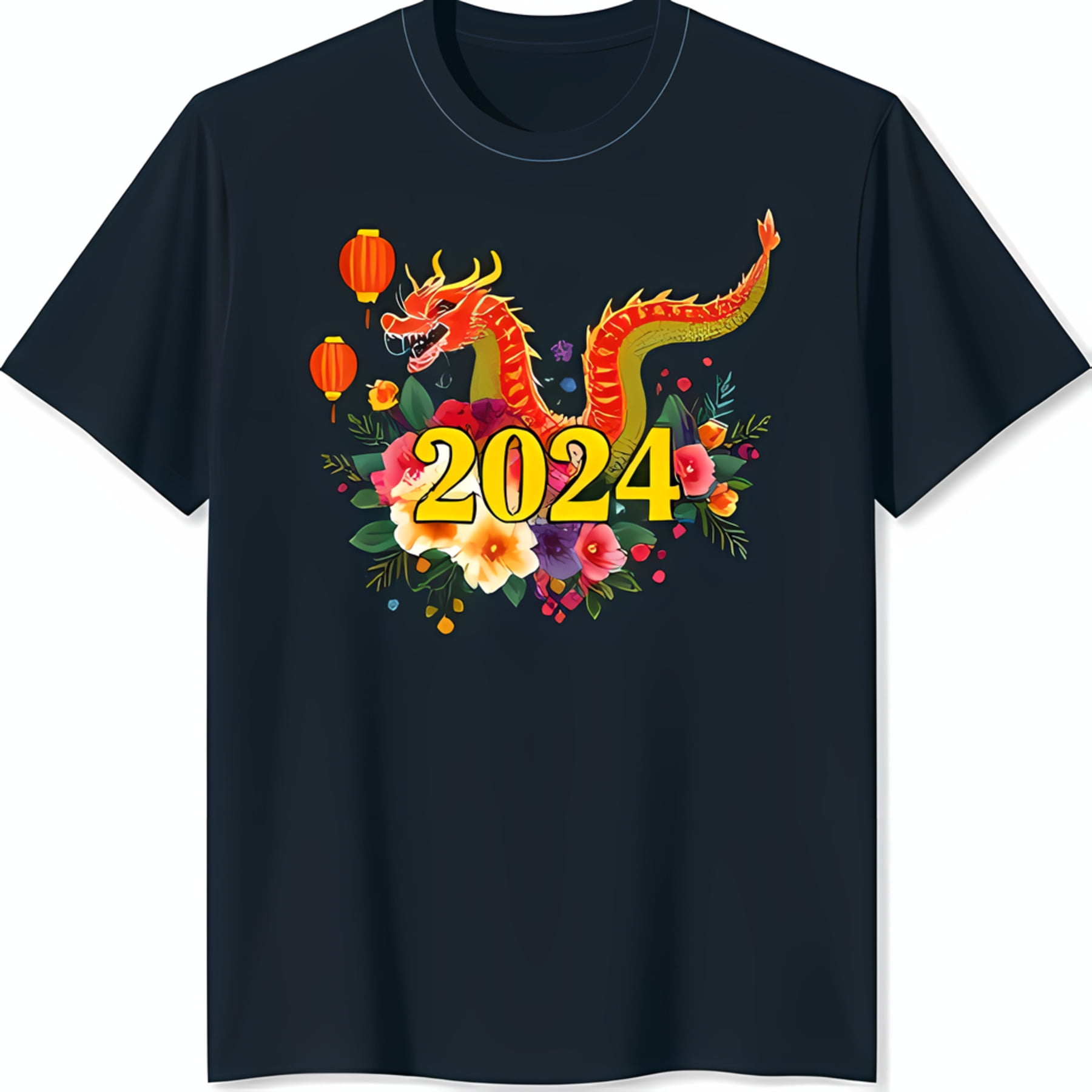 Vibrant Red and Gold Graphic on Classic Black T-Shirt 2024 Design ...