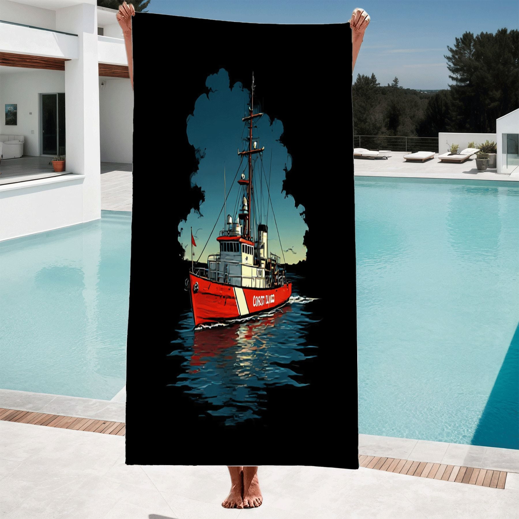 Vibrant Red and White Lifeboat Pattern Beach Towel - Perfect for Pool ...